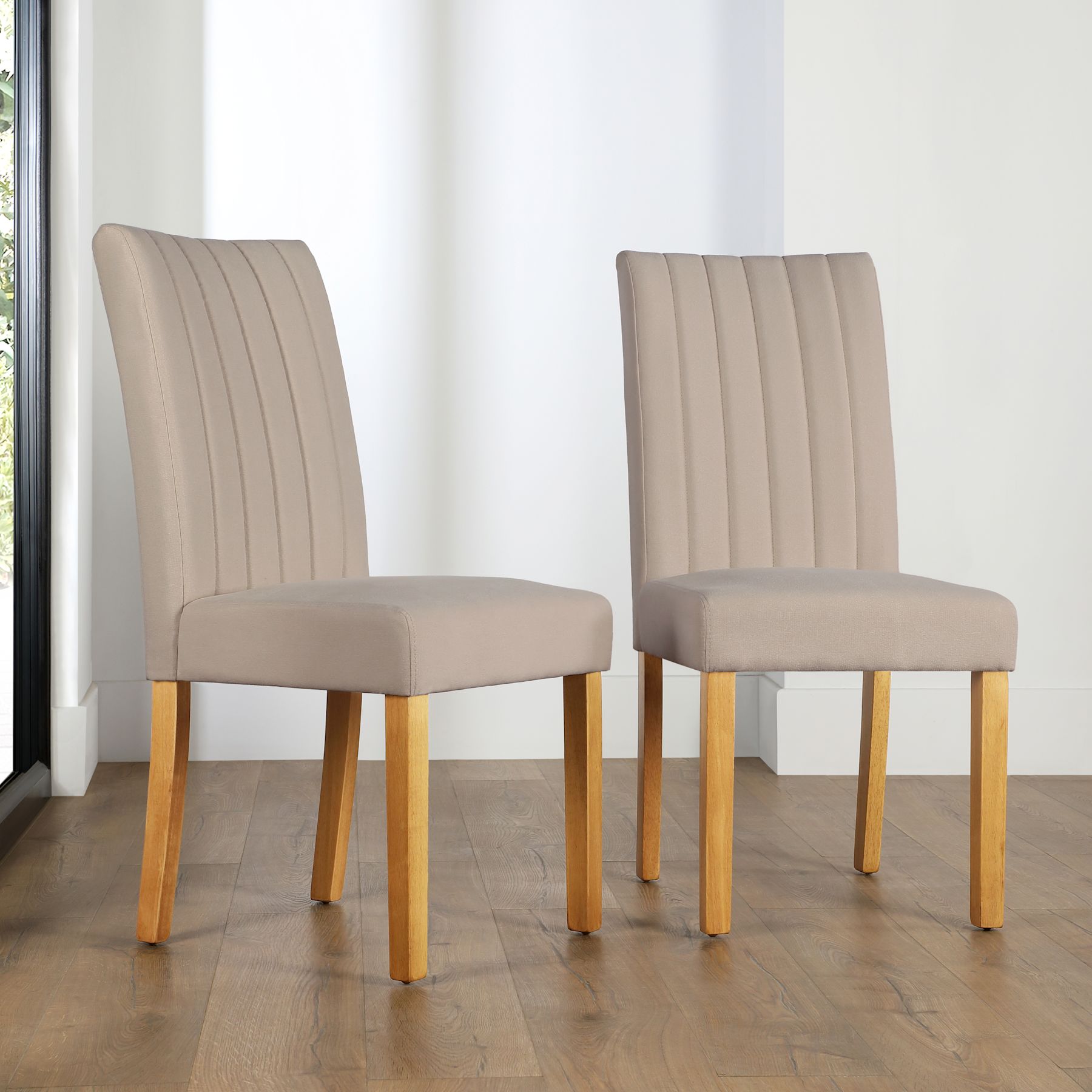 Salisbury Dining Chair, Beige Classic Plush Fabric & Natural Oak ...