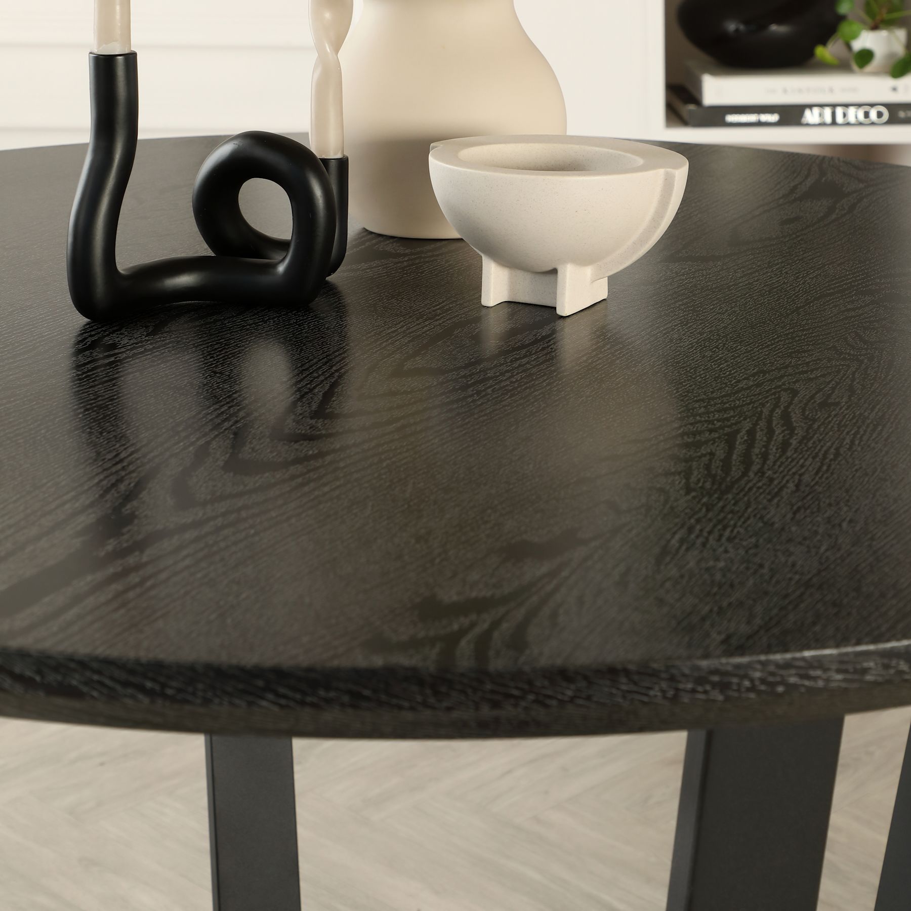 Traviso Round Dining Table & 4 Salisbury Chairs, Black Oak Effect ...