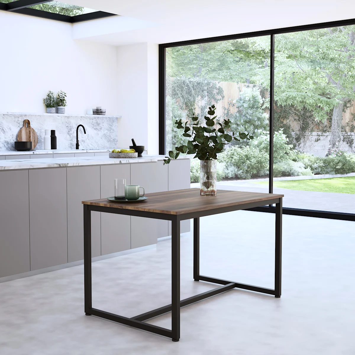 Avenue Industrial Dining Table, 120cm, Walnut Effect & Black Steel Only ...