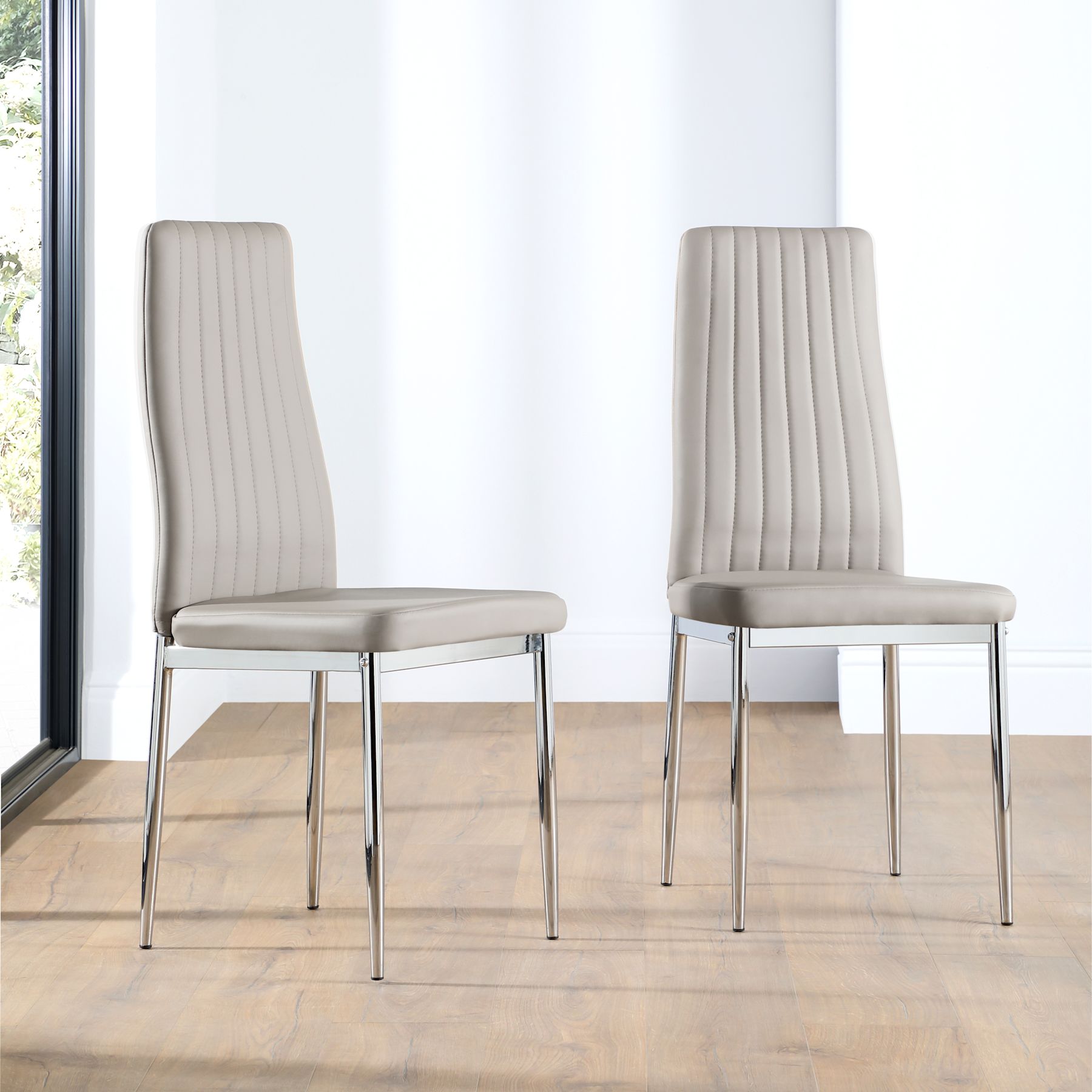 Leon Dining Chair, Stone Grey Premium Faux Leather & Chrome Only £49.99 ...