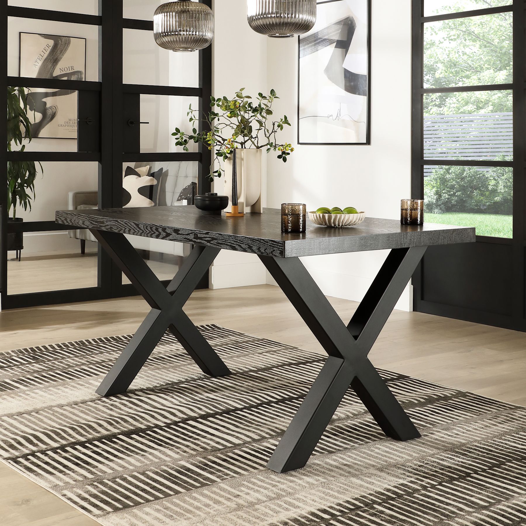 Franklin Dining Table, 150cm, Black Oak Effect & Black Steel Only £369. ...