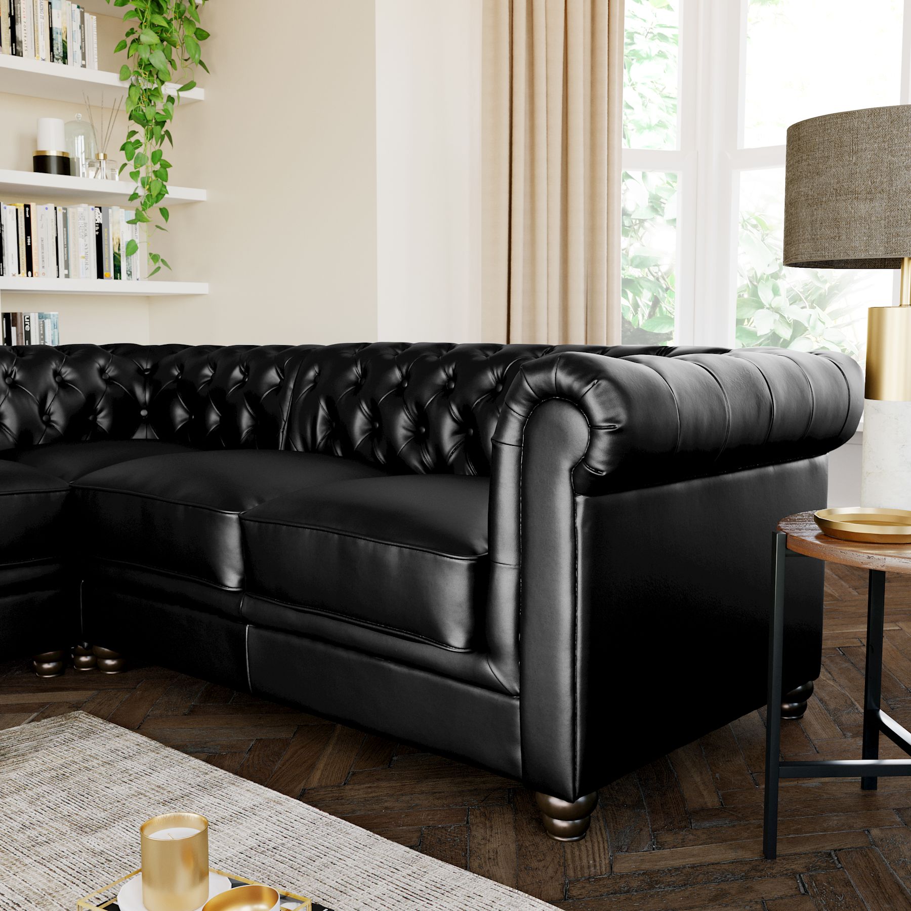 Hampton Chesterfield Corner Sofa, Black Premium Faux Leather Only £ ...