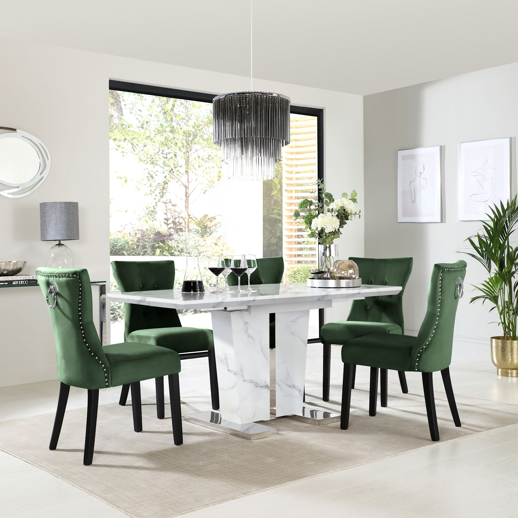 Vienna Extending Dining Table & 4 Salisbury Chairs, White Marble Effect ...