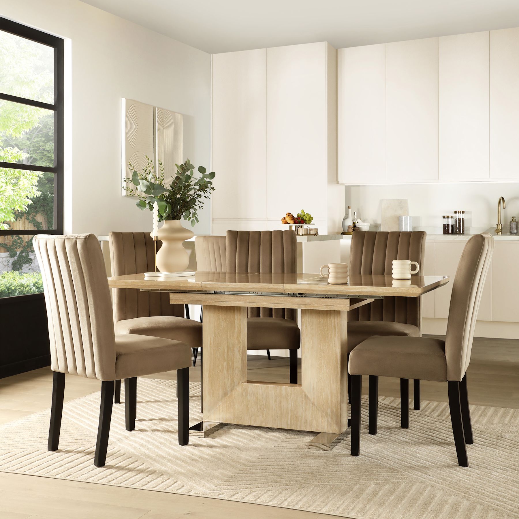 Florence Extending Dining Table & 4 Salisbury Chairs, Travertine Stone ...