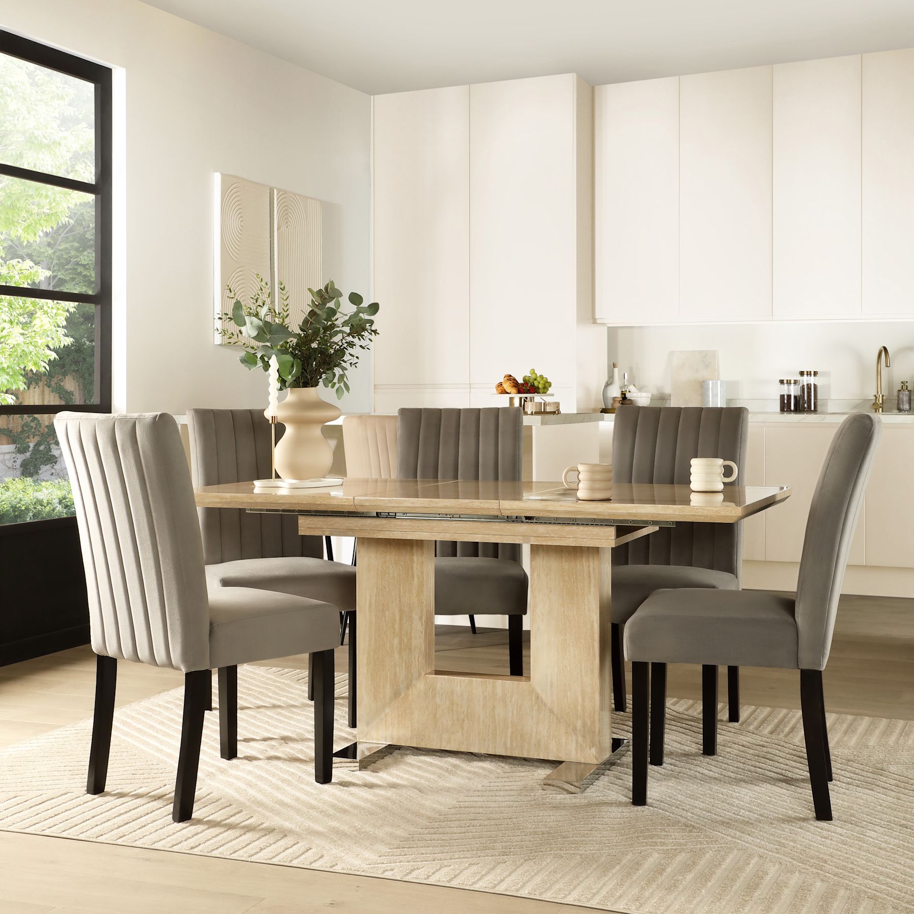 Florence Extending Dining Table & 4 Salisbury Chairs, Travertine Stone ...