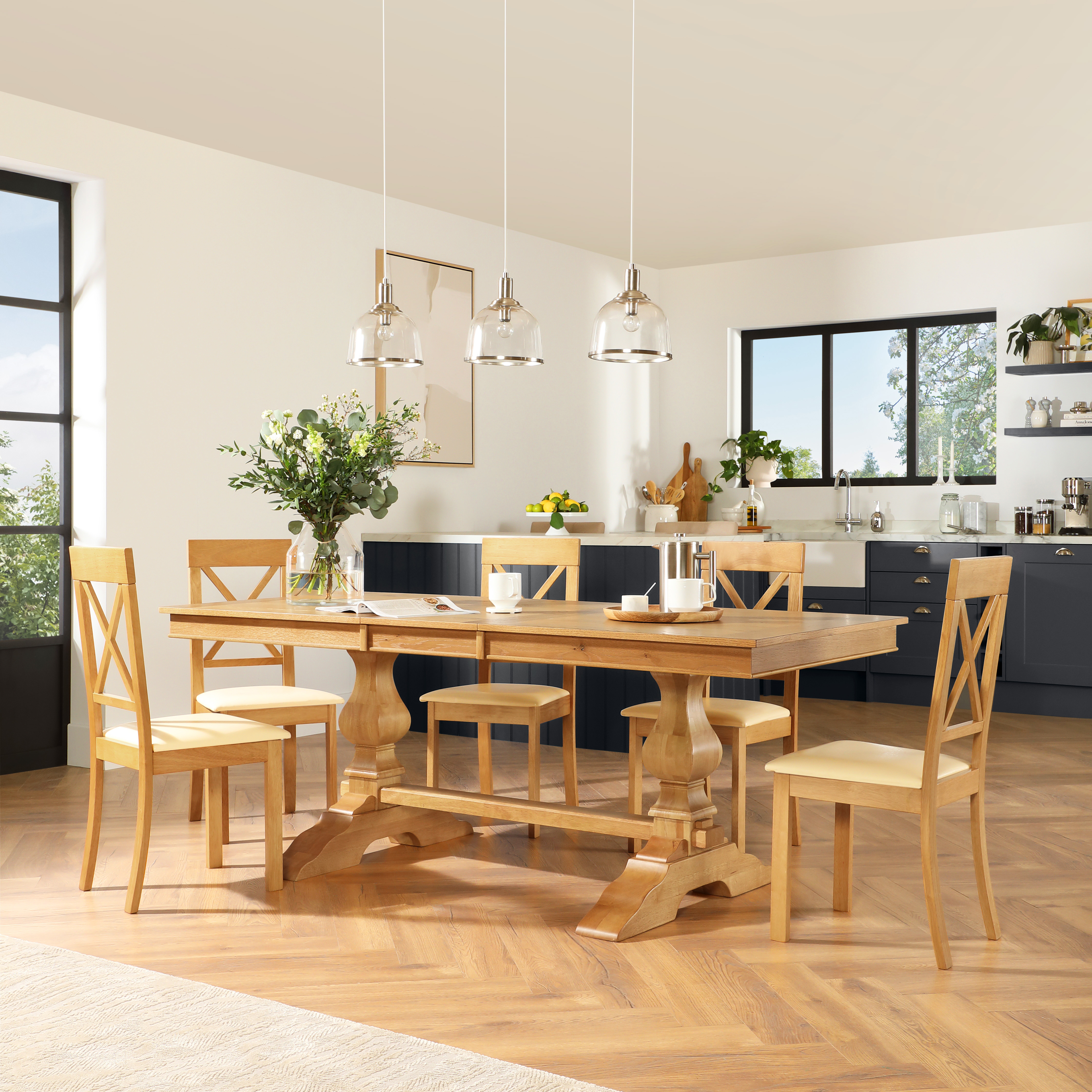 Cavendish Extending Dining Table & 6 Kendal Chairs, Natural Oak Veneer ...