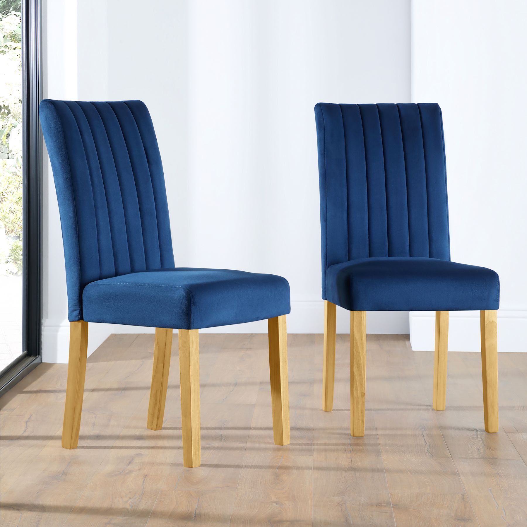 Salisbury Dining Chair, Blue Classic Velvet & Natural Oak Finished ...