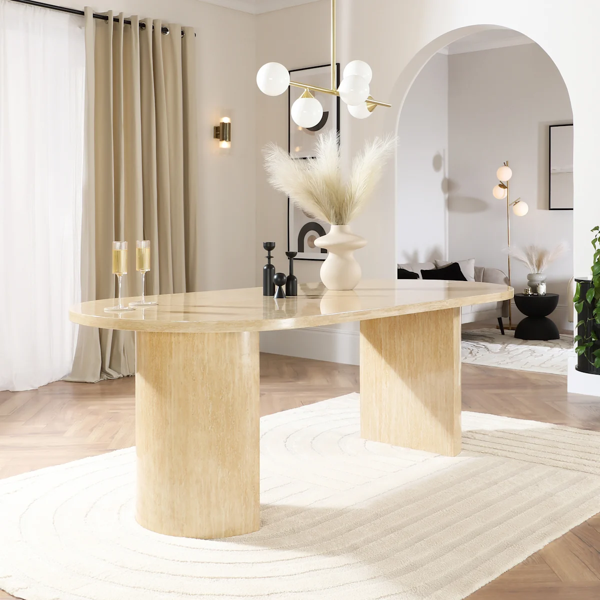 Genoa Oval Dining Table, 220cm, Travertine Stone Effect Only £599.99 ...