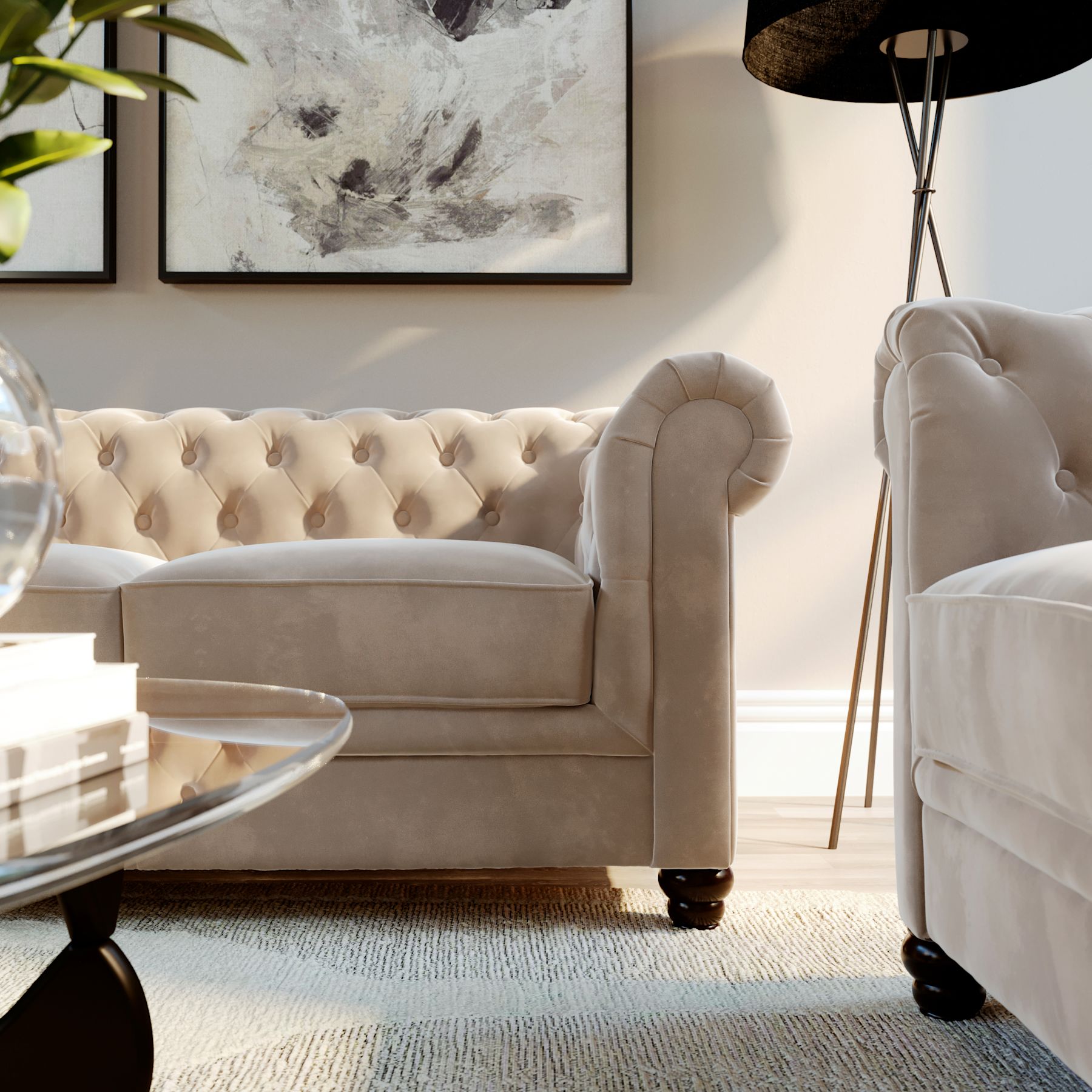 Hampton 3 Seater Chesterfield Sofa, Champagne Classic Velvet Only £749. ...