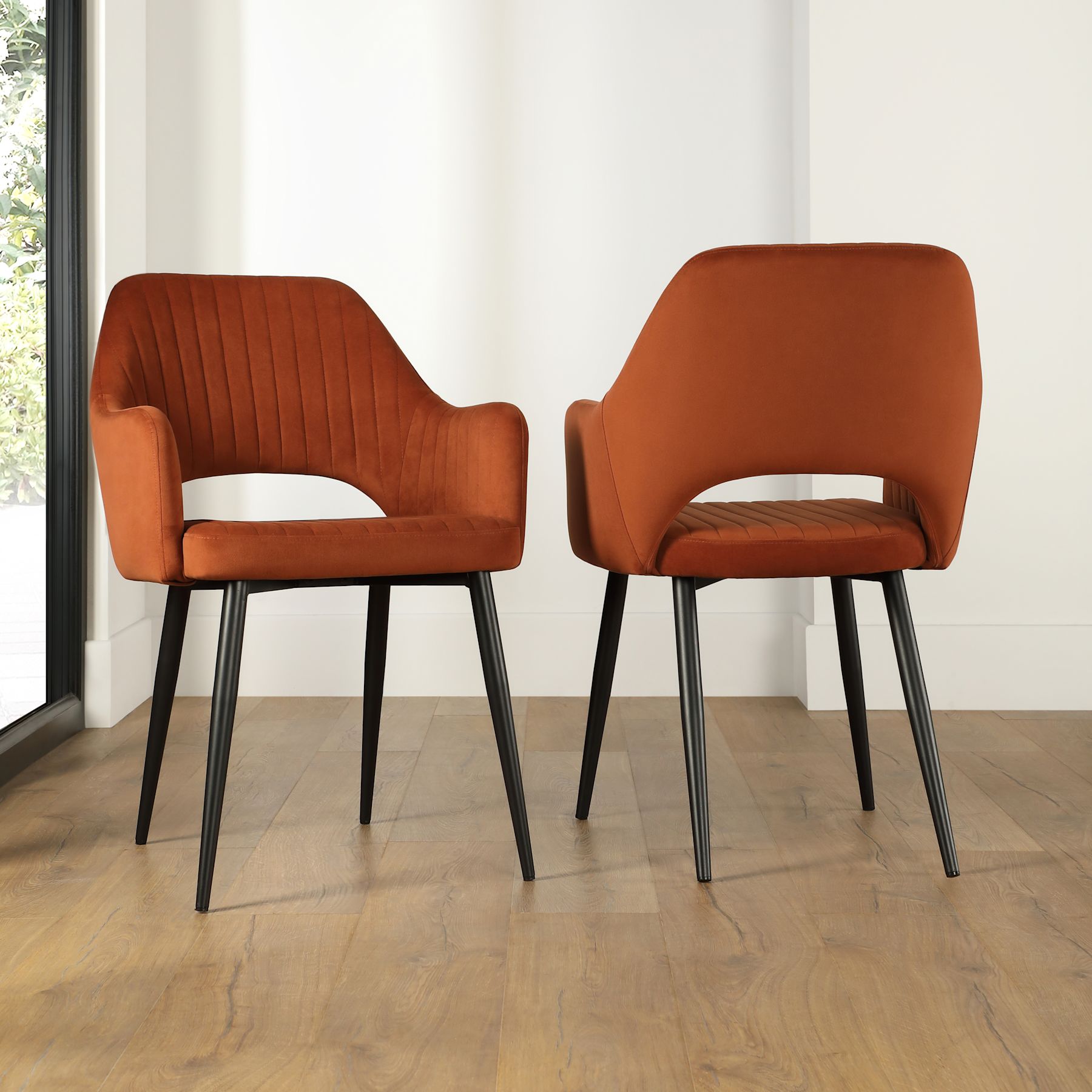 Clara Dining Chair, Burnt Orange Classic Velvet & Black Steel Only £109 ...