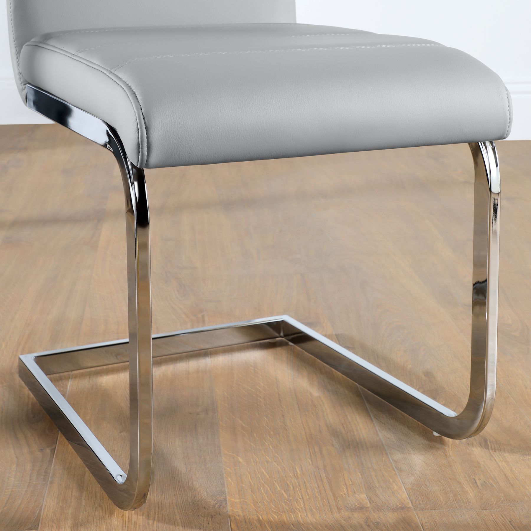Perth Dining Chair, Light Grey Premium Faux Leather & Chrome Only £59. ...
