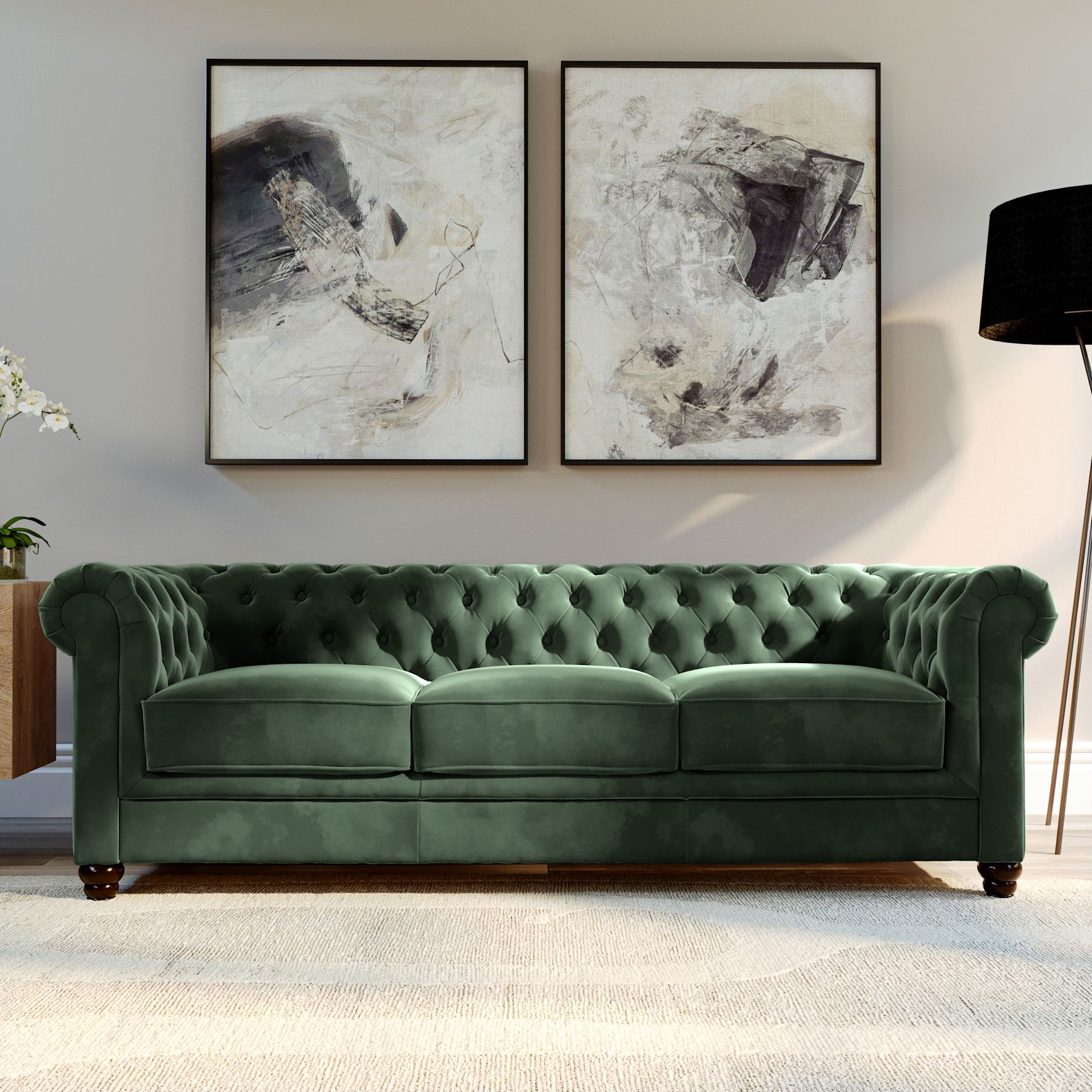 Hampton 3+2 Seater Chesterfield Sofa Set, Moss Green Classic Velvet ...