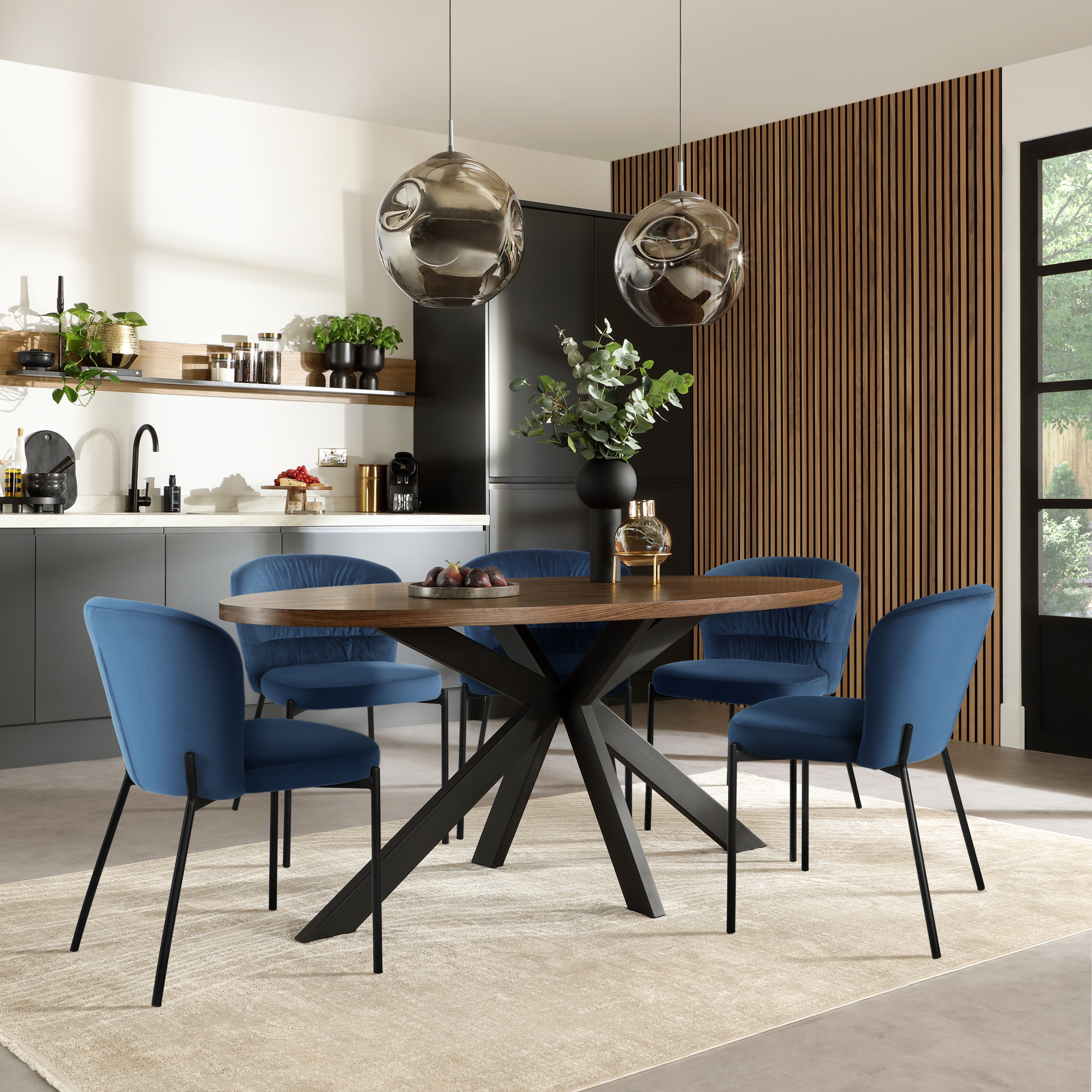 Madison Oval Industrial Dining Table & 4 Gianna Chairs, Walnut Effect ...