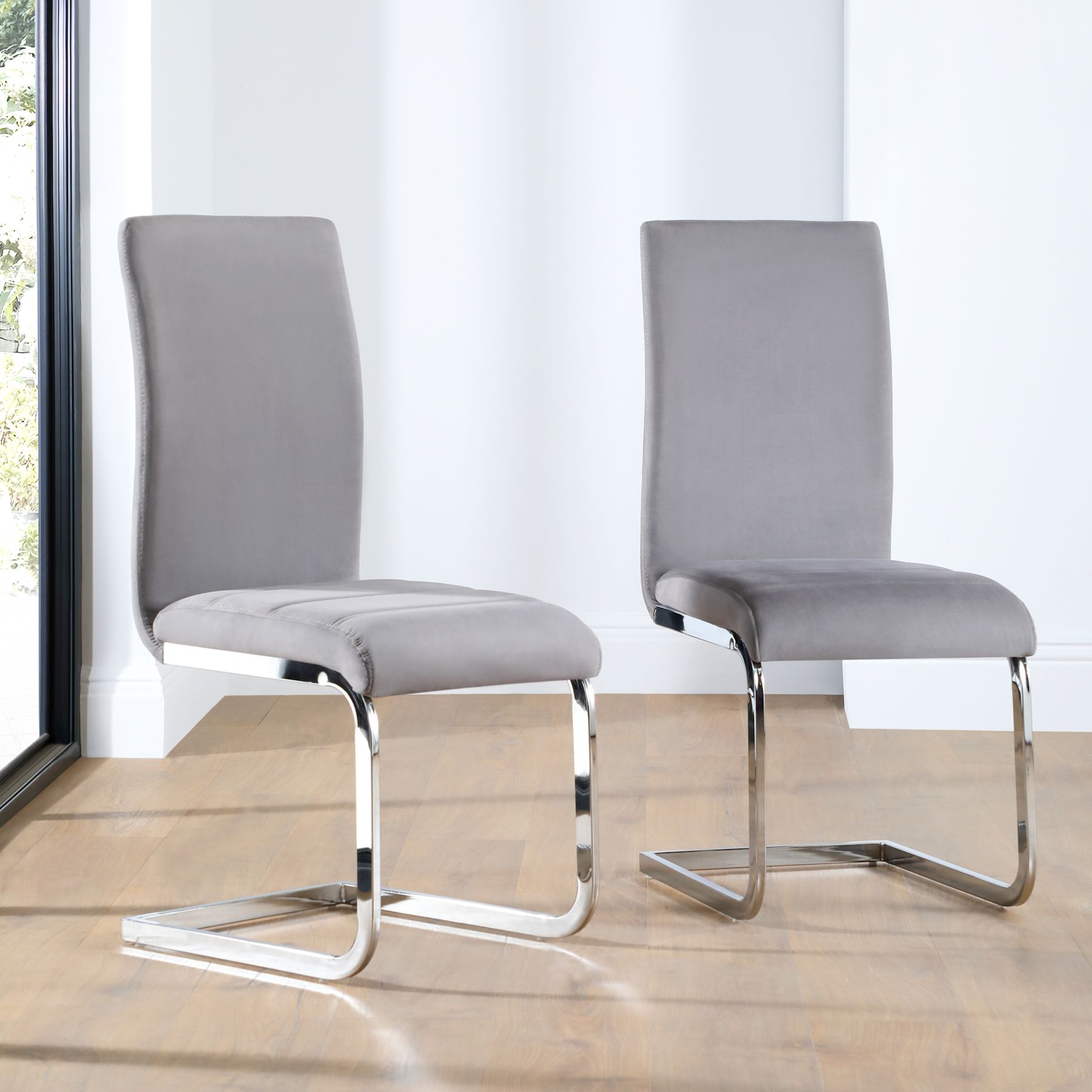 Perth Dining Chair, Grey Classic Velvet & Chrome Only £69.99 ...
