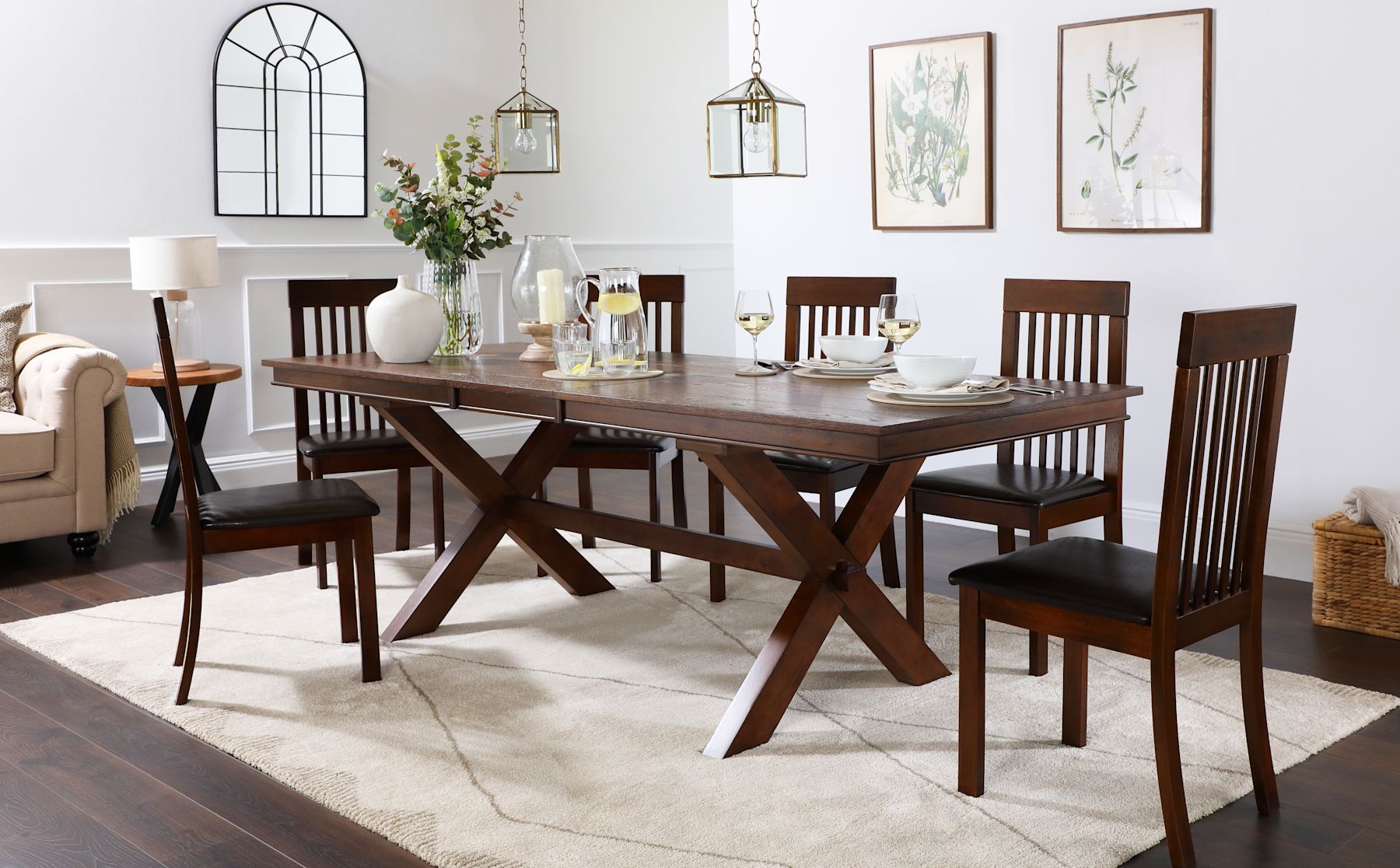 Grange Extending Dining Table & 4 Oxford Chairs, Dark Oak Veneer ...
