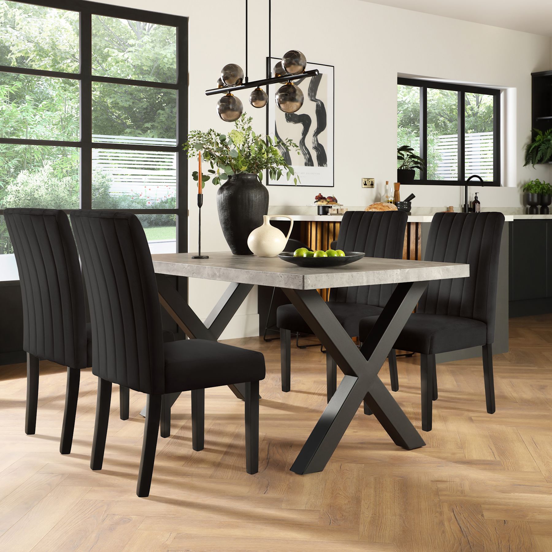 Franklin Industrial Dining Table & 4 Salisbury Chairs, Grey Concrete ...
