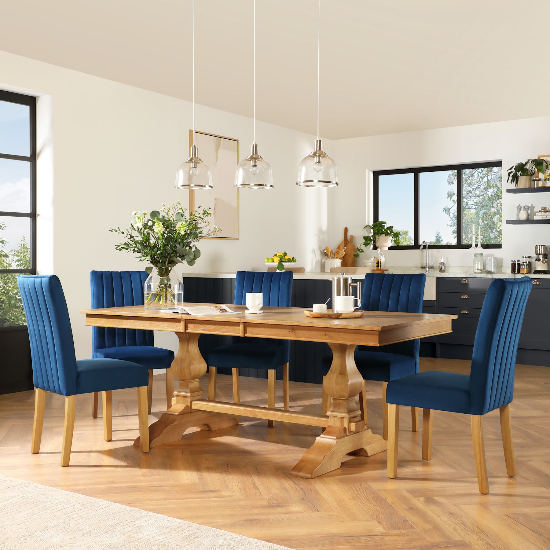 Cavendish Extending Dining Table & 6 Salisbury Chairs, Natural Oak ...