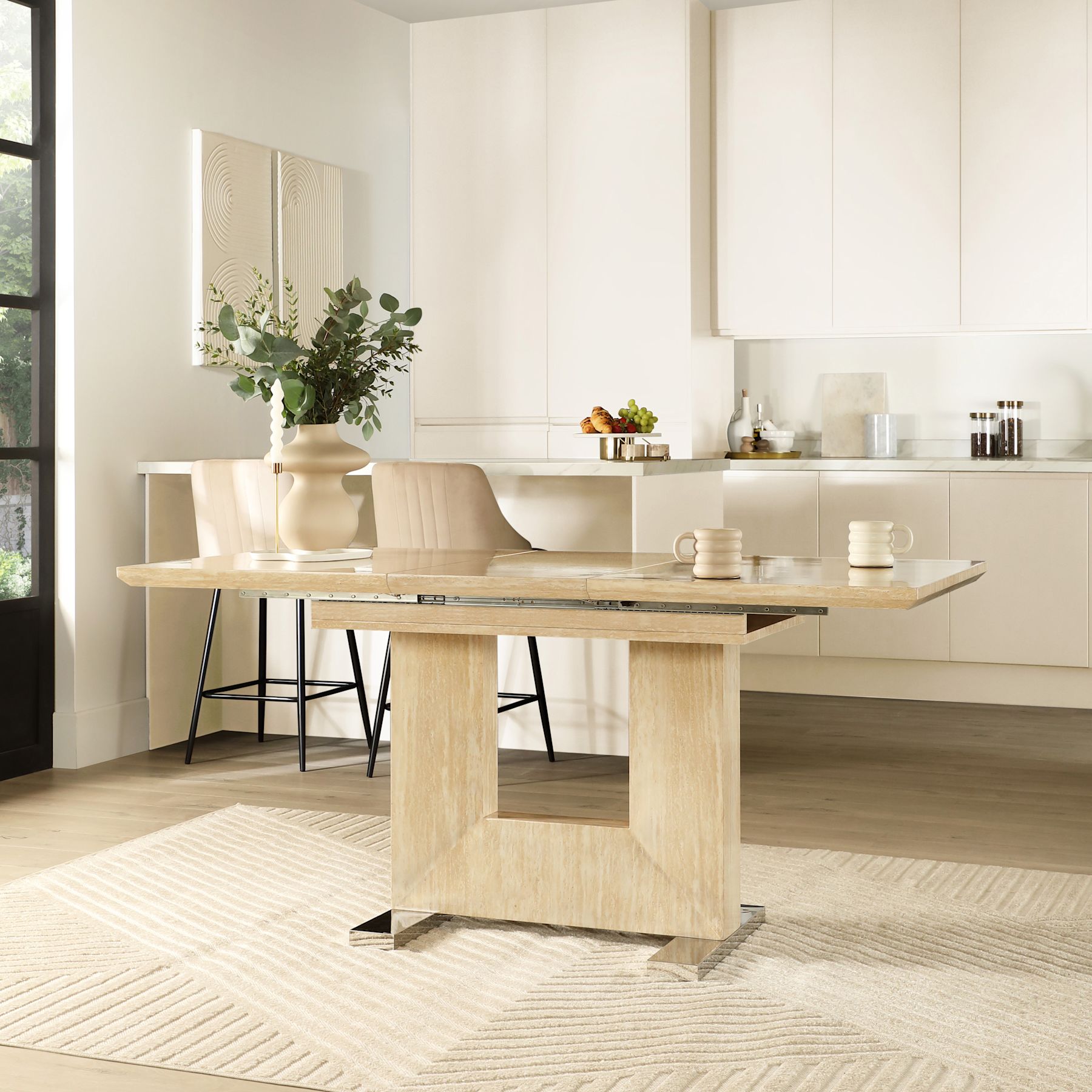 Florence Extending Dining Table, 120-160cm, Travertine Stone Effect ...