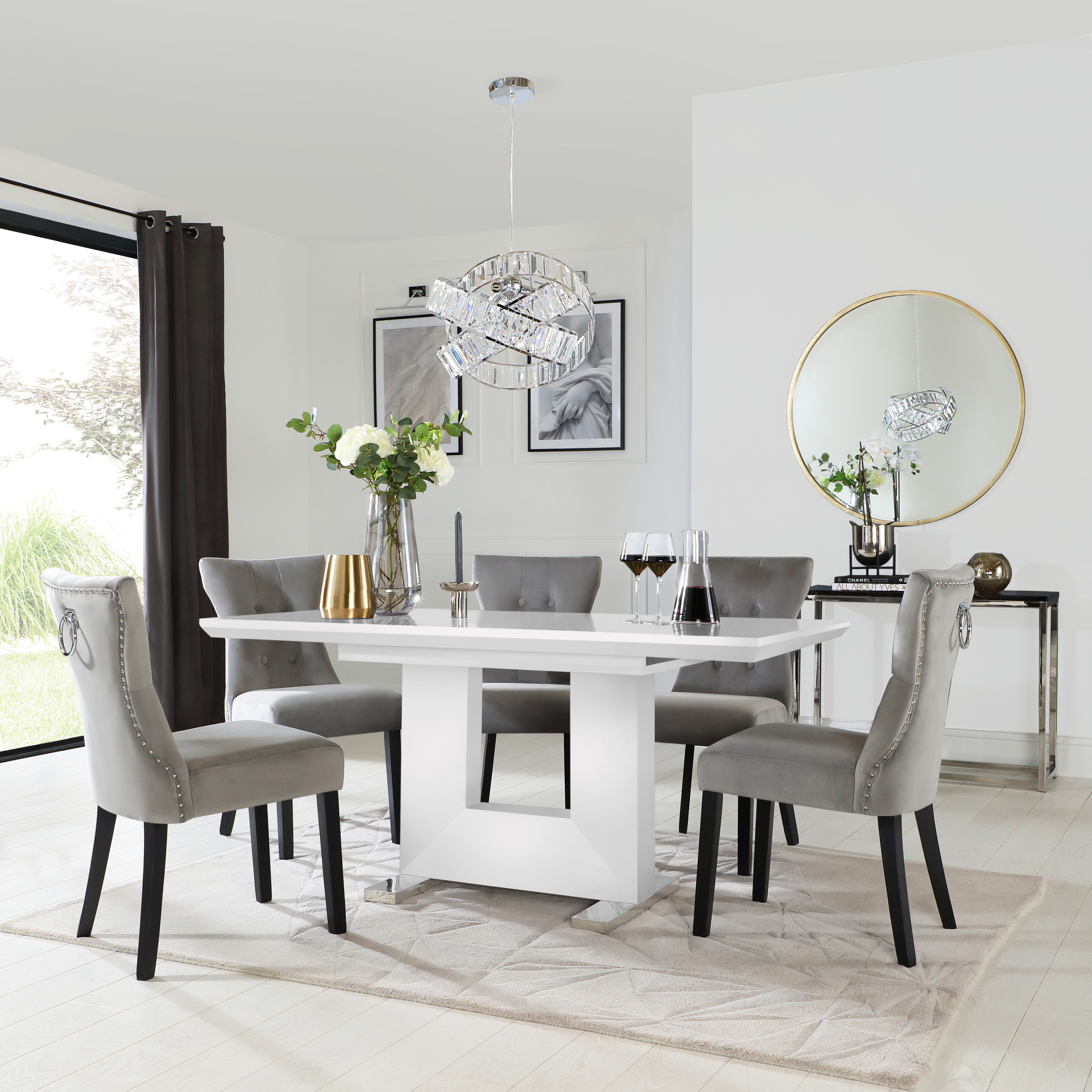 Florence Extending Dining Table & 4 Kensington Chairs, White High Gloss ...