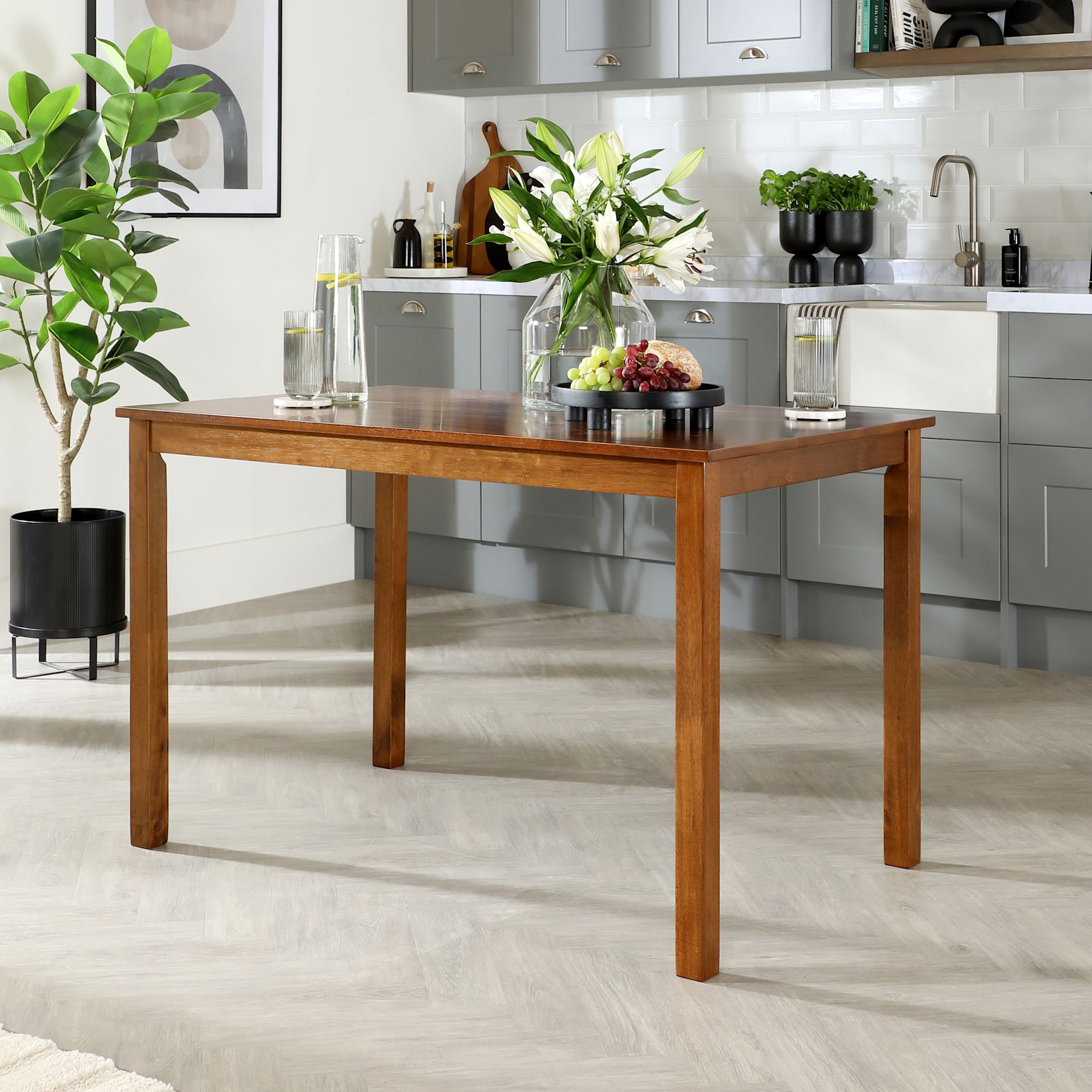 Milton Dining Table & 6 Salisbury Chairs, Dark Solid Hardwood, Beige ...