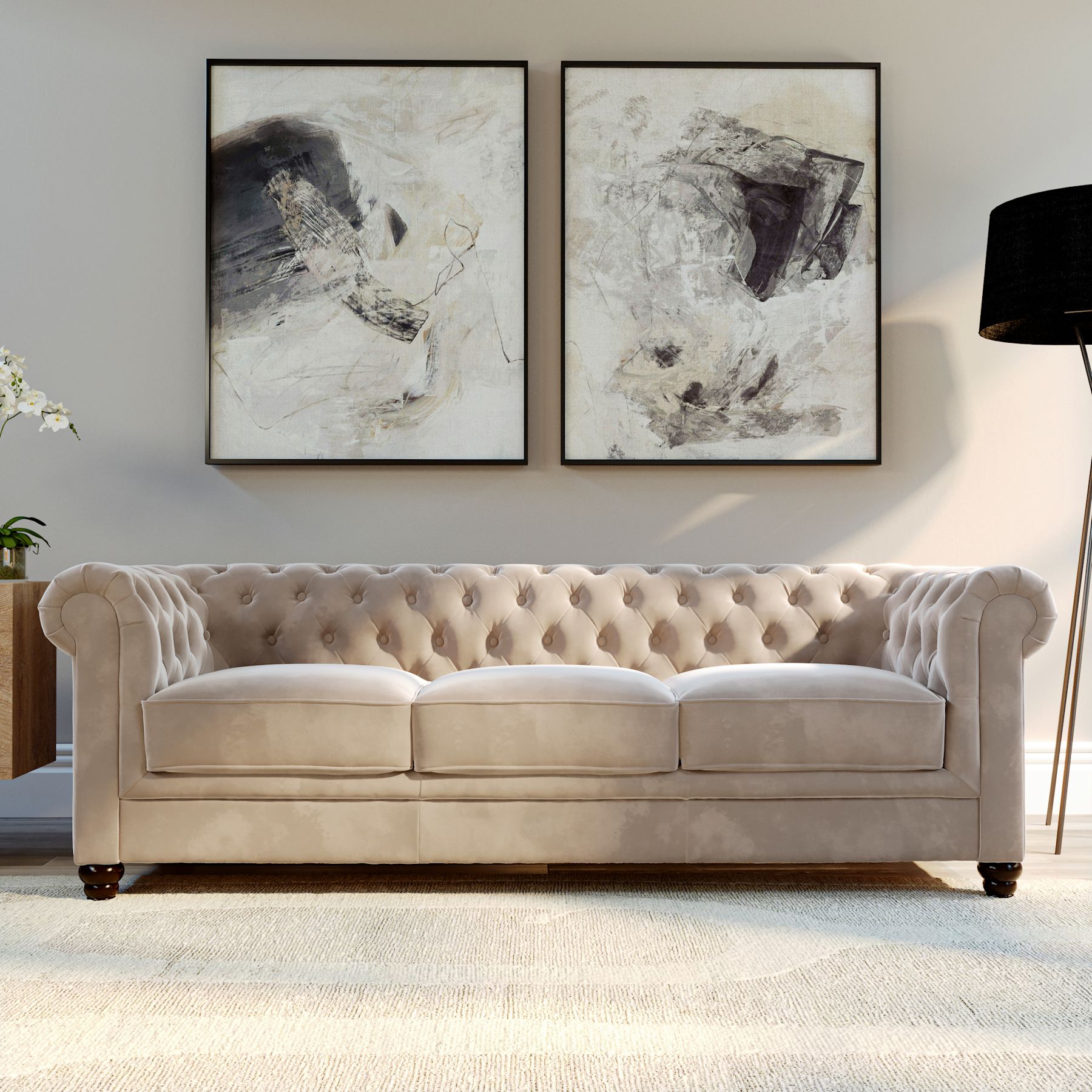 Hampton 3+2 Seater Chesterfield Sofa Set, Champagne Classic Velvet Only ...