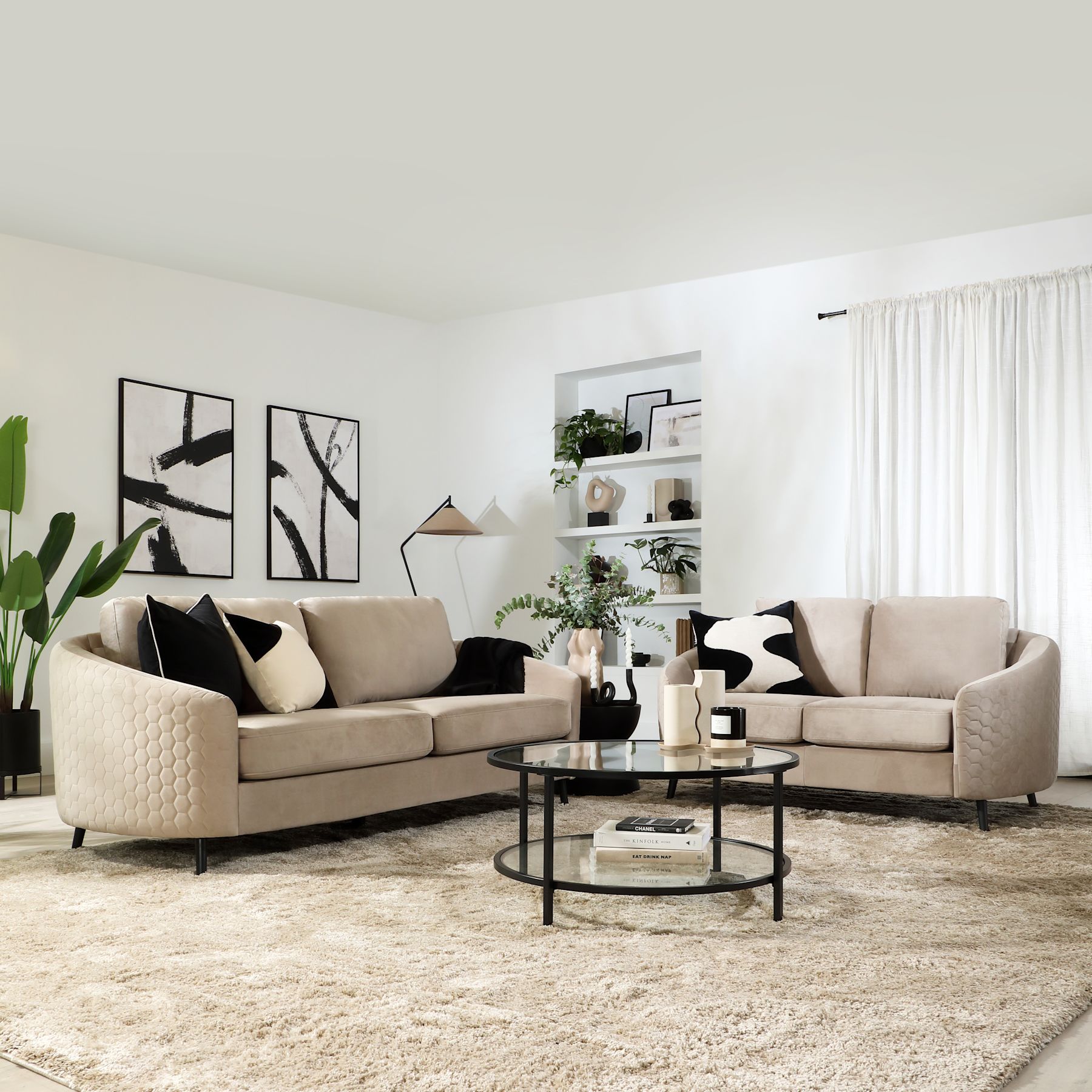 Mae 3+2 Seater Curved Sofa Set, Champagne Classic Velvet Only £899.98 ...