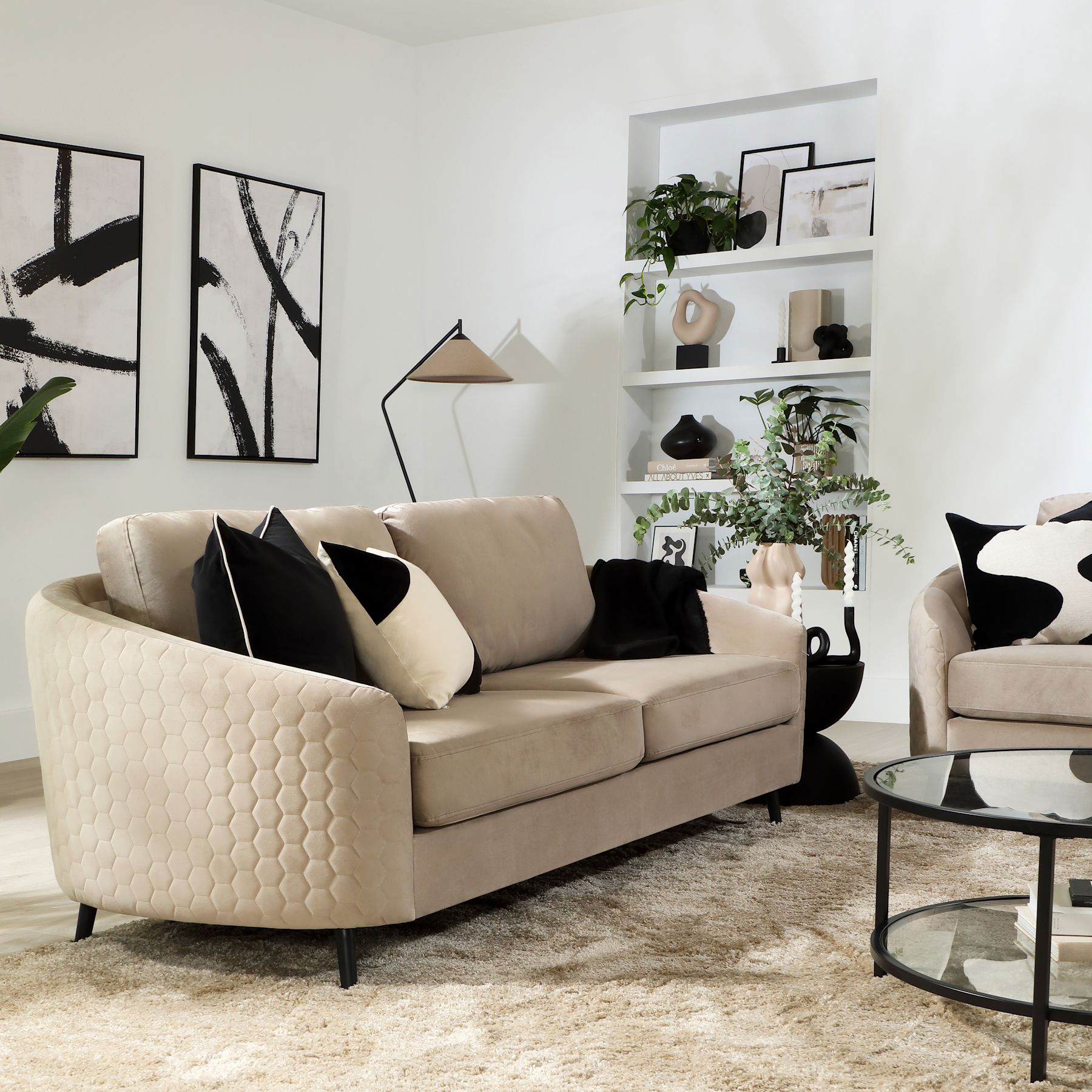 Mae 3+2 Seater Curved Sofa Set, Champagne Classic Velvet Only £899.98 ...