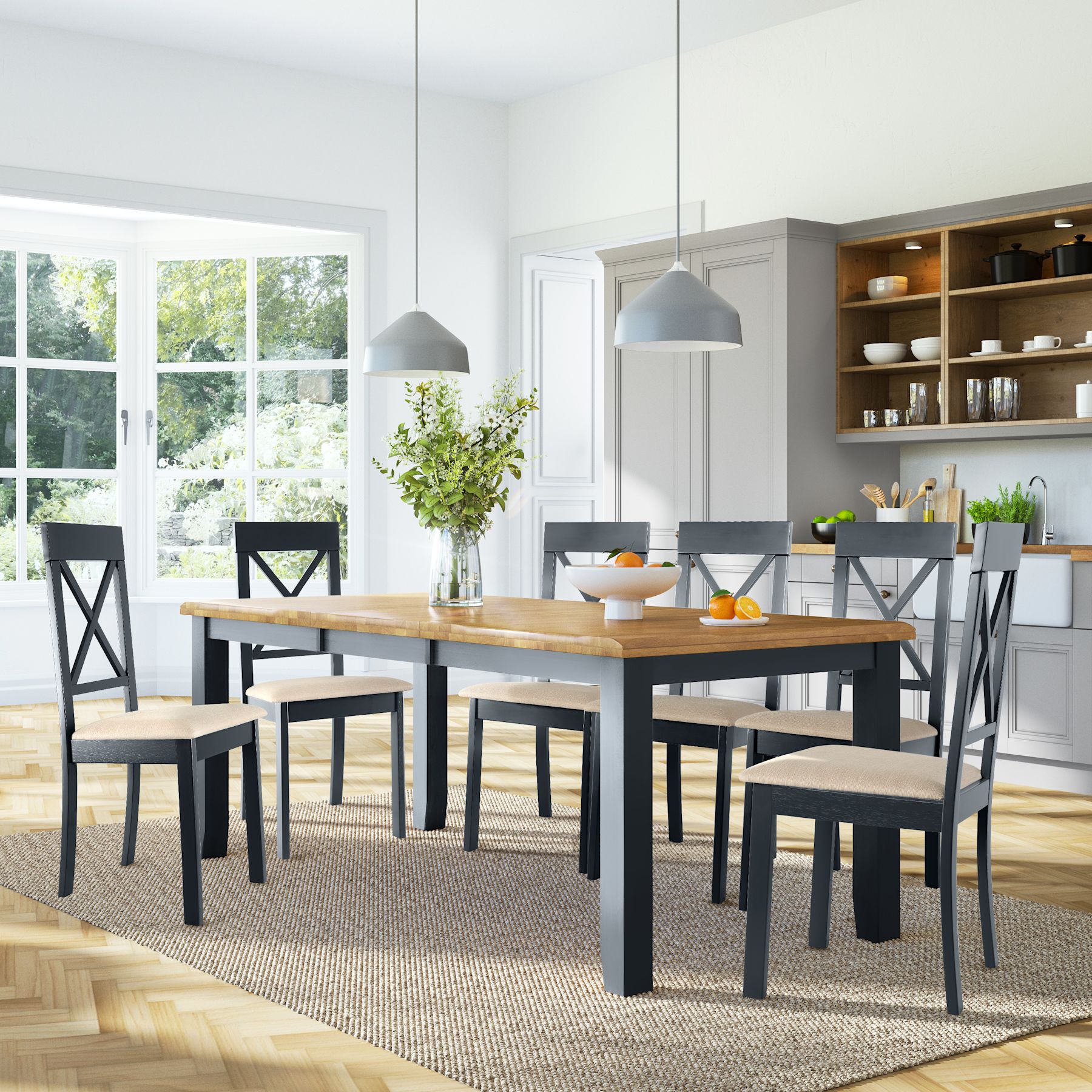 Highbury Extending Dining Table & 4 Kendal Chairs, Natural Oak Finish ...