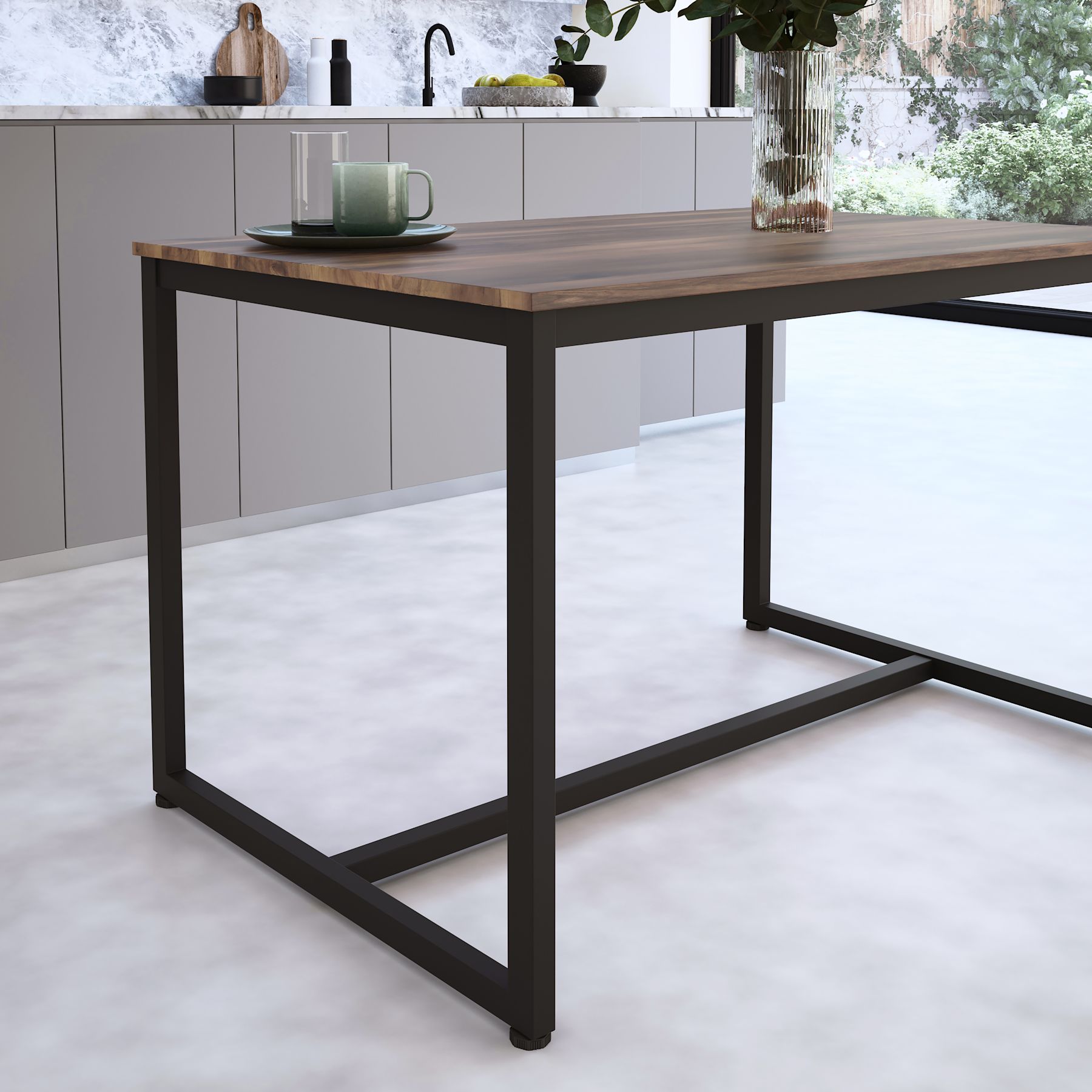 Avenue Industrial Dining Table, 120cm, Walnut Effect & Black Steel Only ...