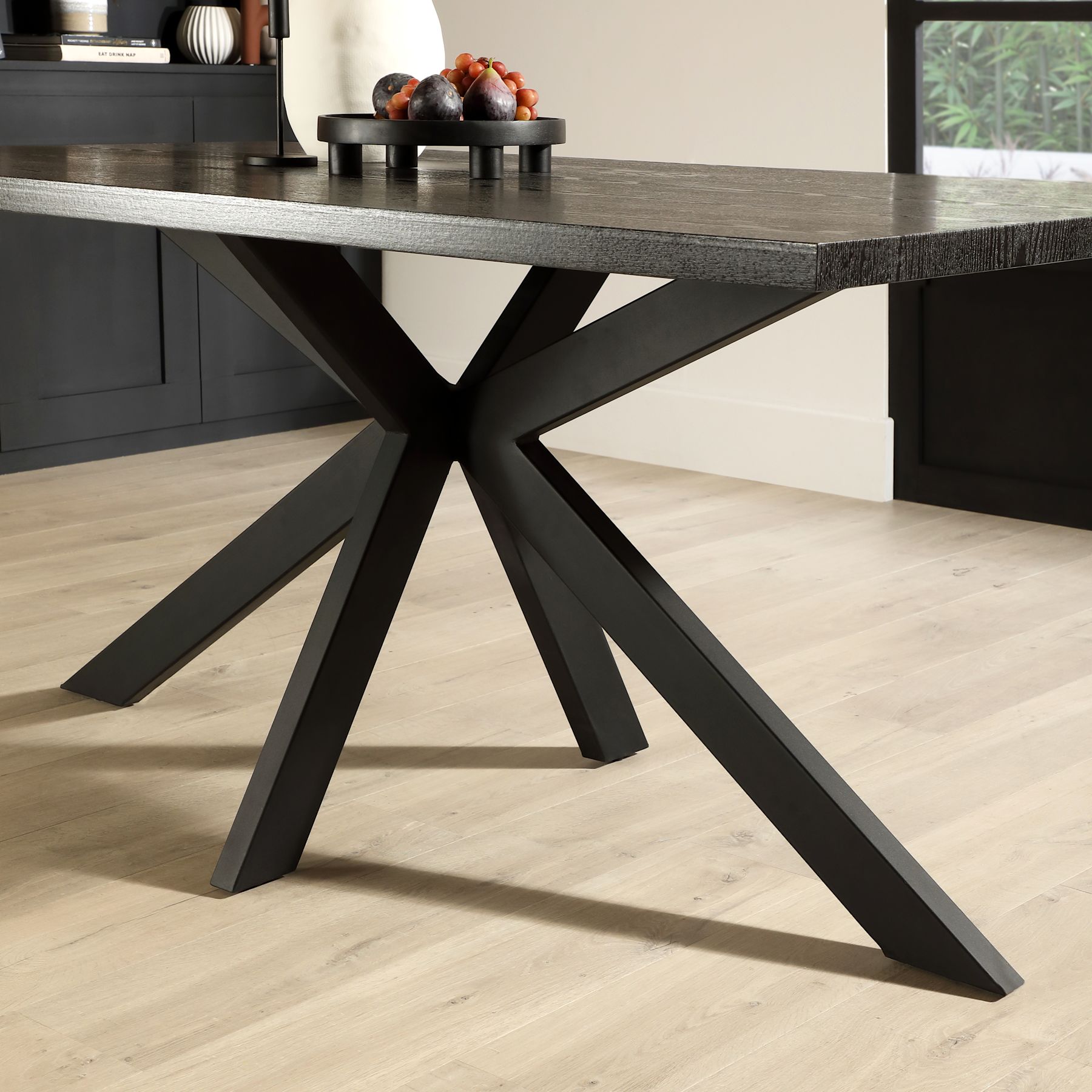 Madison Dining Table & 6 Riva Chairs, Black Oak Effect & Black Steel ...