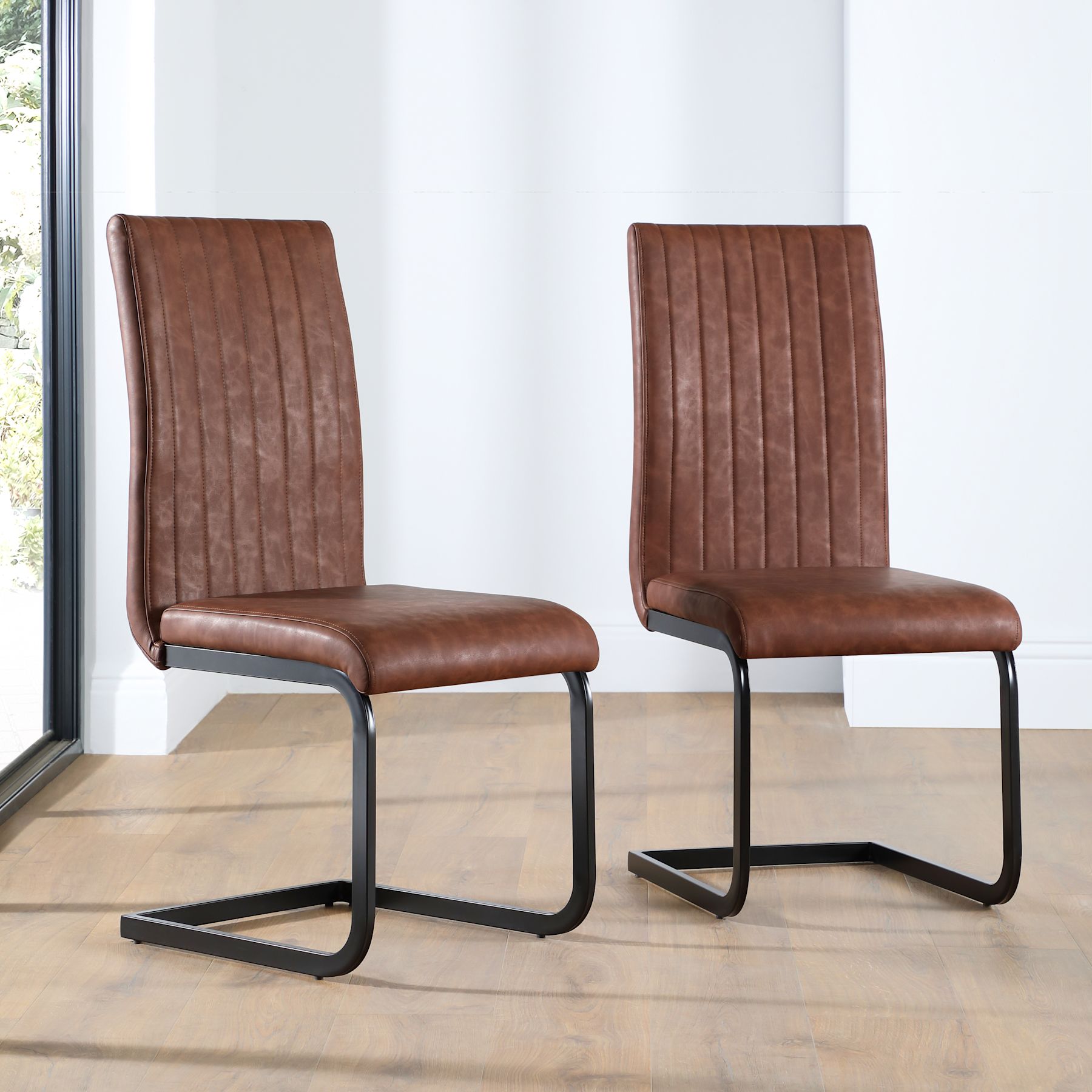 Perth Dining Chair, Tan Premium Faux Leather & Black Steel Only £69.99 ...