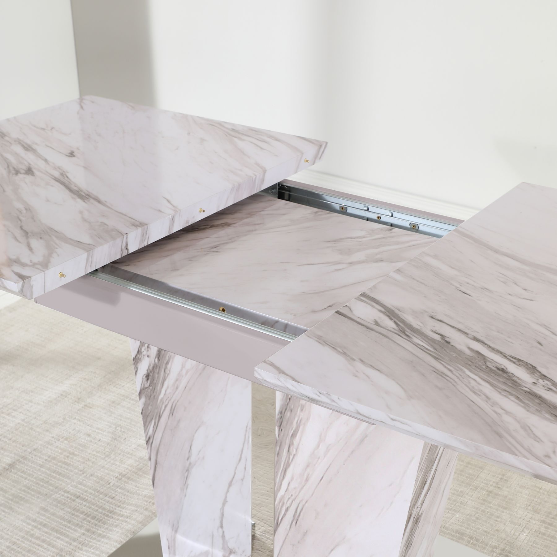 Vienna Extending Dining Table & 6 Riva Chairs, Grey Marble Effect ...