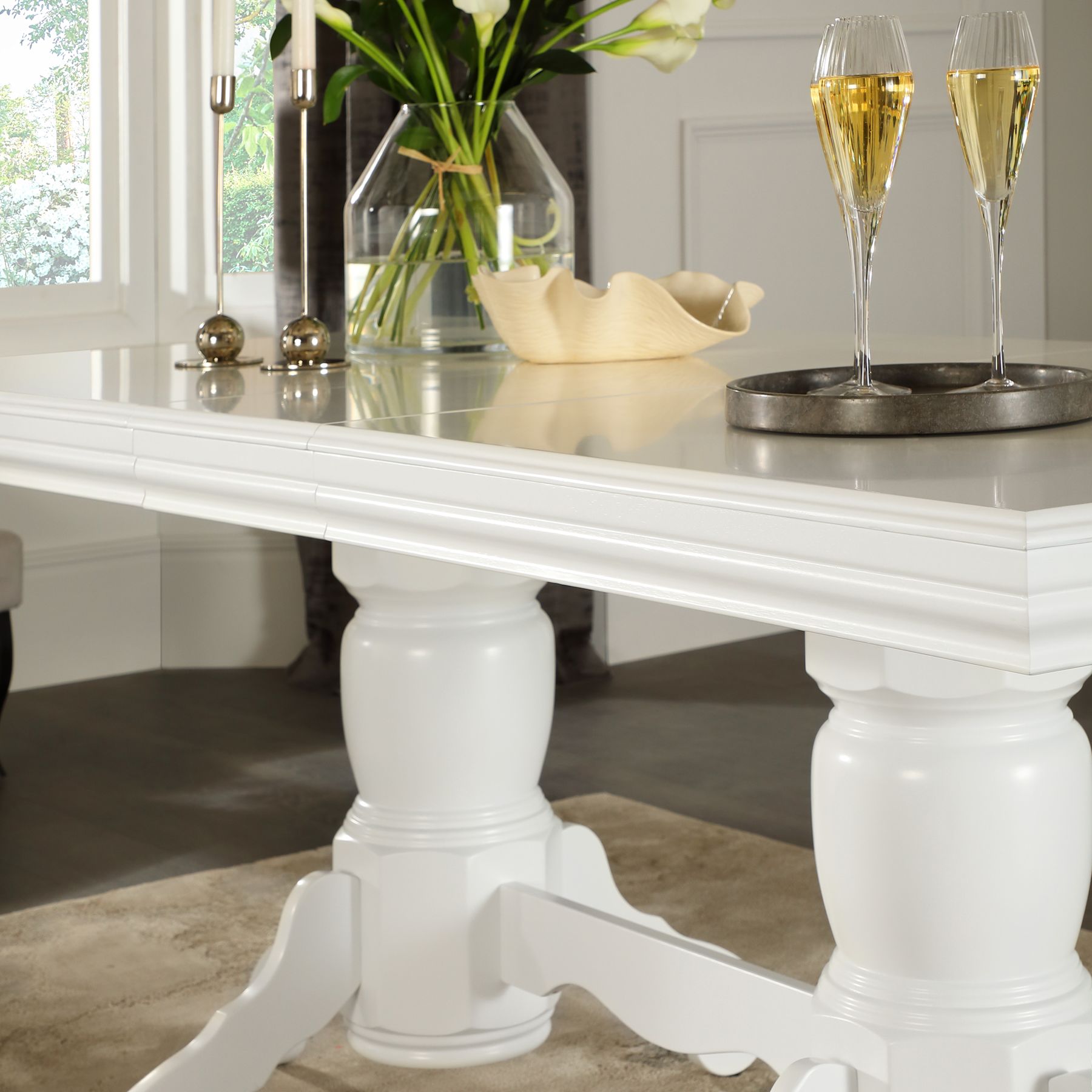 Chatsworth Extending Dining Table & 6 Bewley Chairs, White Wood ...