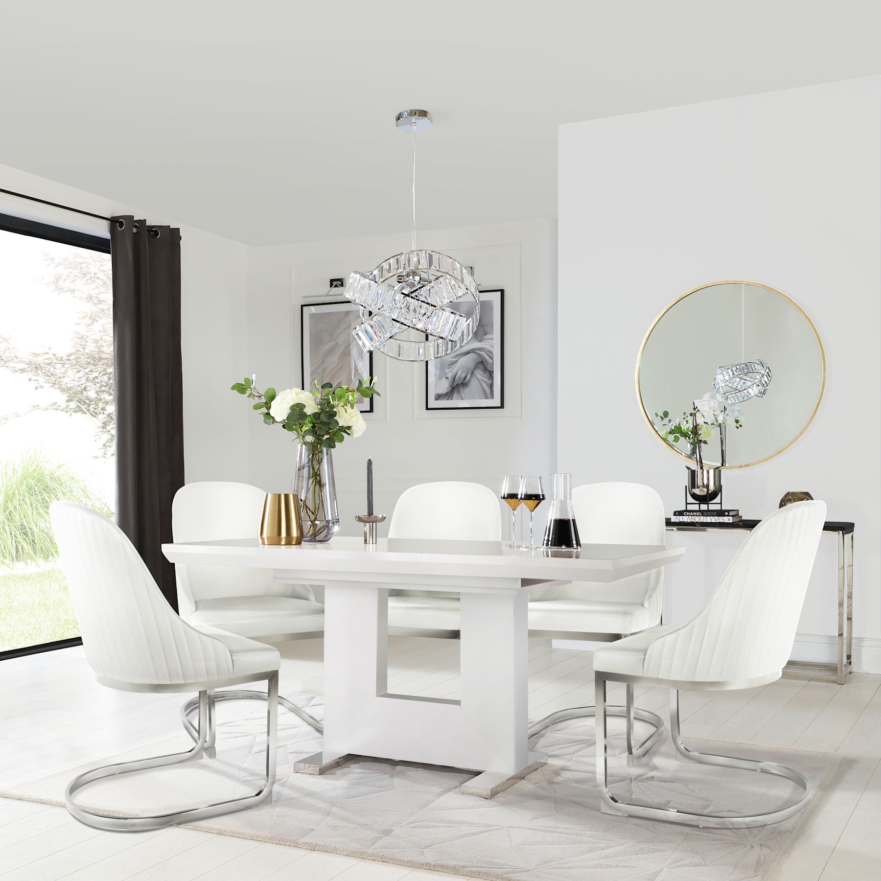 Florence Extending Dining Table & 4 Riva Chairs, White High Gloss ...