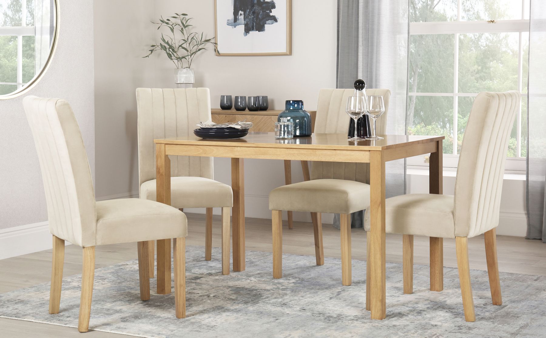 Milton Dining Table & 4 Salisbury Chairs, Natural Oak Finished Solid ...