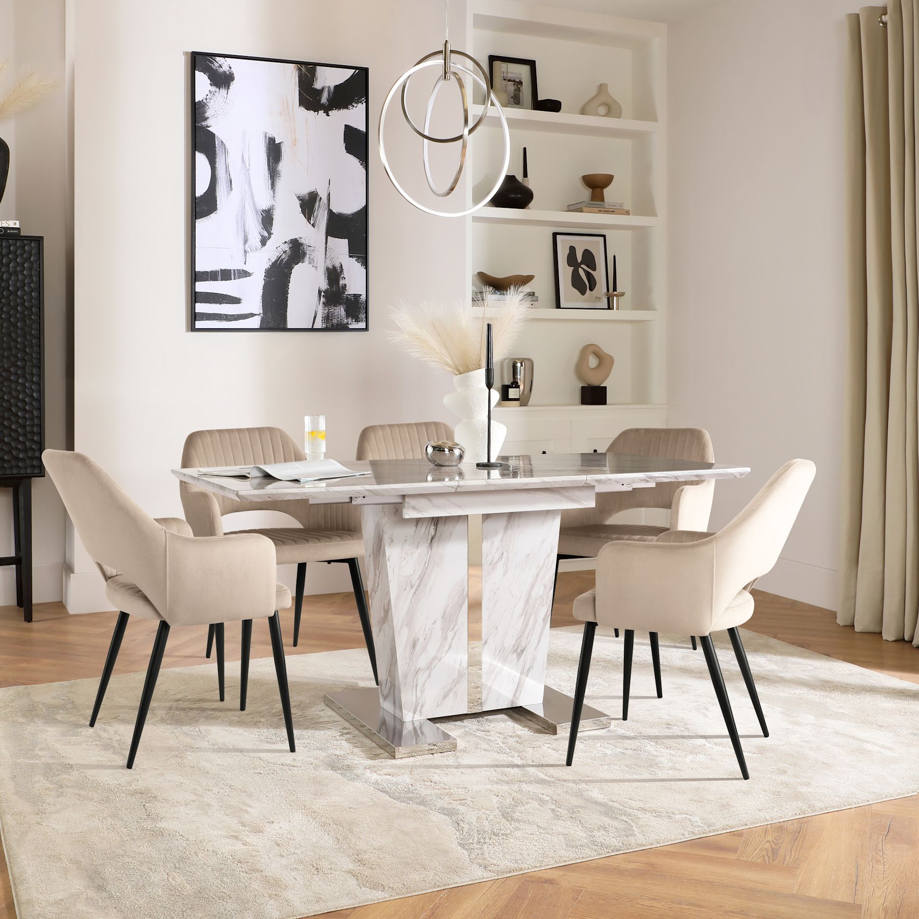 Vienna Extending Dining Table & 6 Clara Chairs, Grey Marble Effect ...