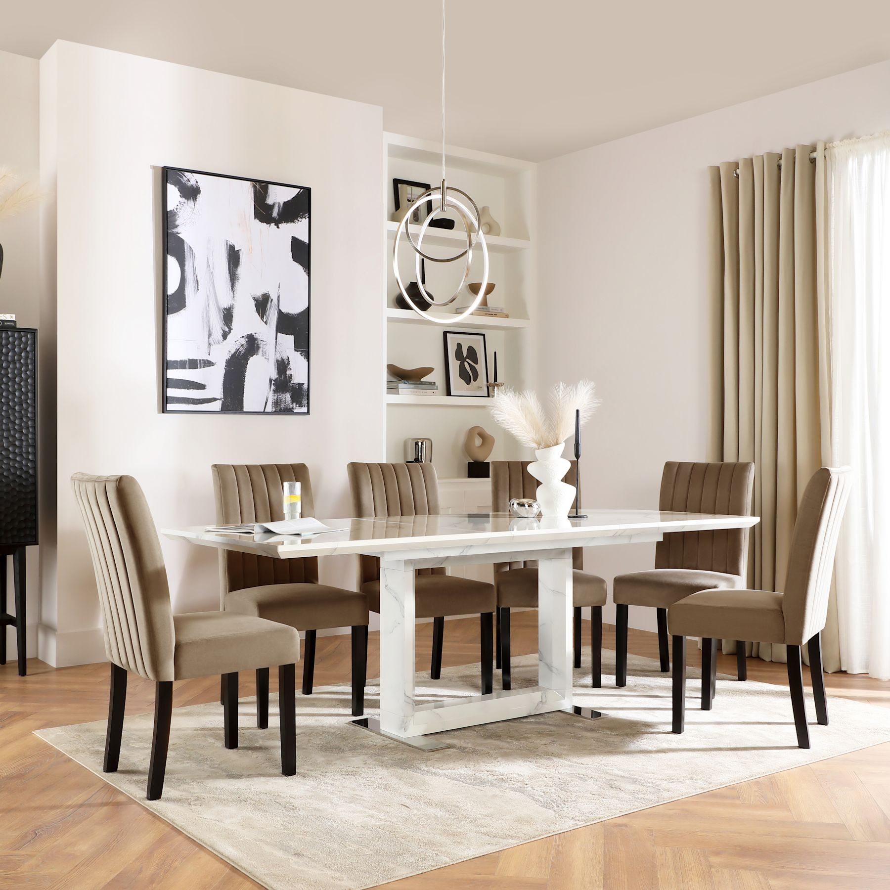 Tokyo Extending Dining Table & 4 Salisbury Chairs, White Marble Effect ...