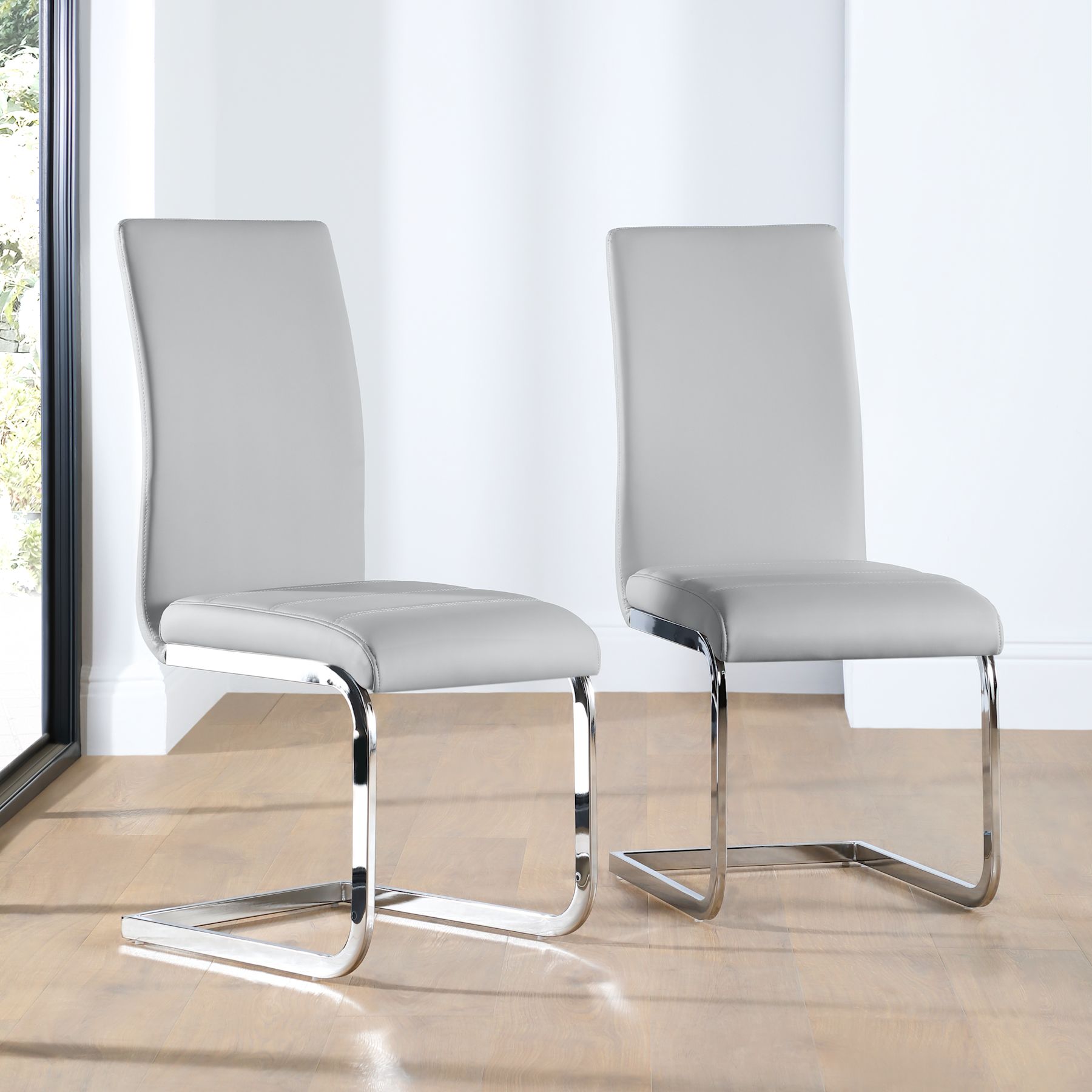 Perth Dining Chair, Light Grey Premium Faux Leather & Chrome Only £59. ...