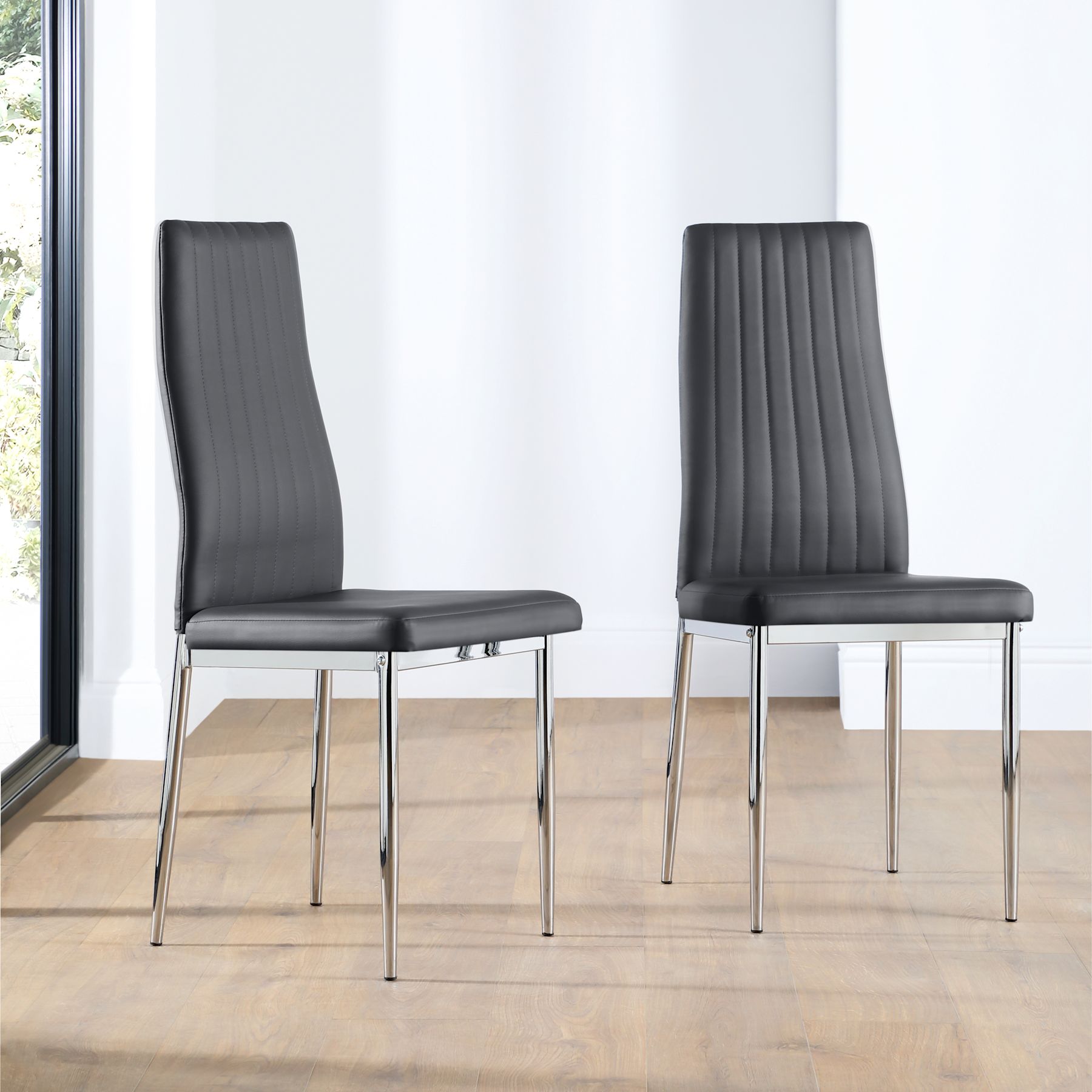 Leon Dining Chair, Grey Premium Faux Leather & Chrome Only £29.99 ...