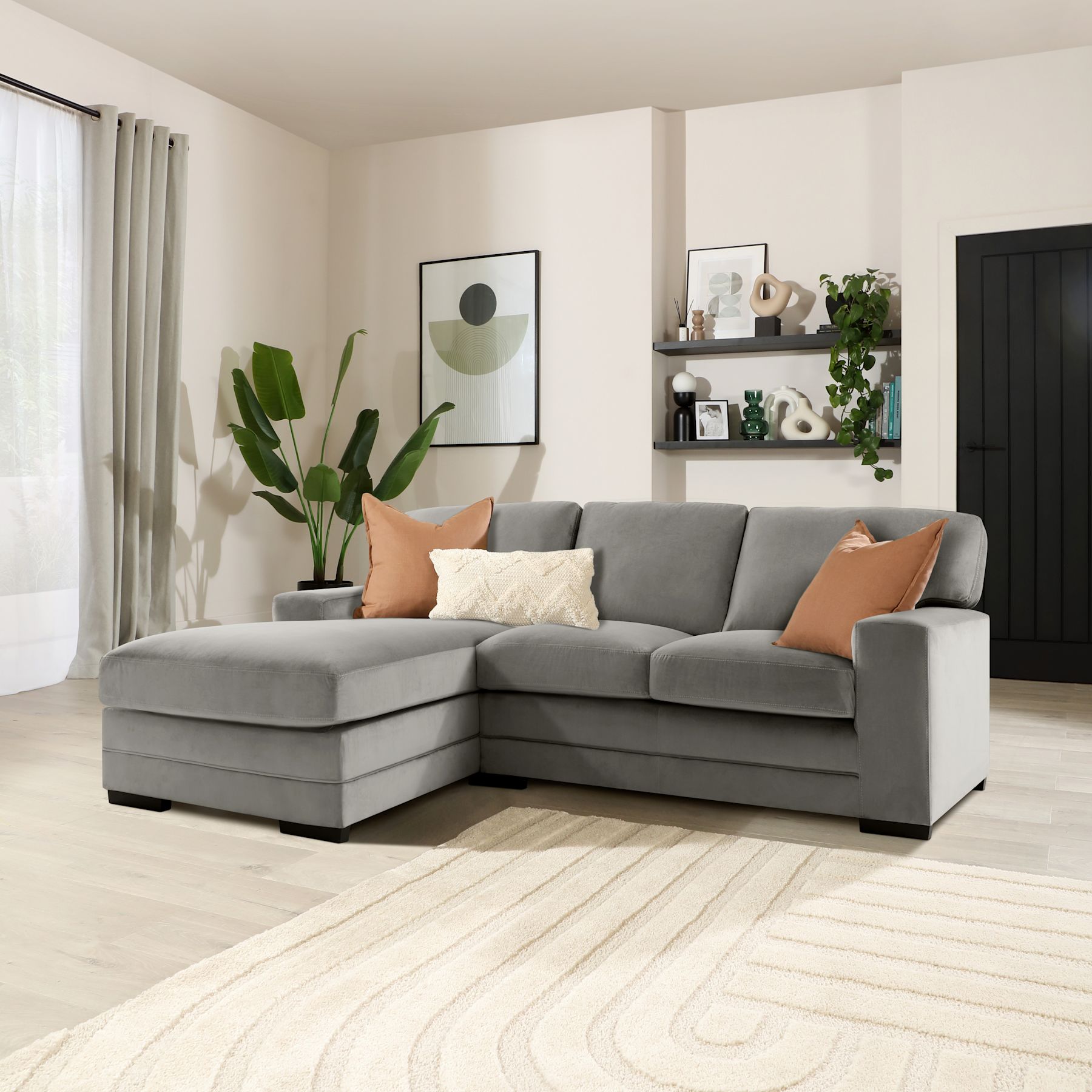 Manhattan L-shape Corner Sofa, Left-hand Facing, Grey House Velvet Only ...