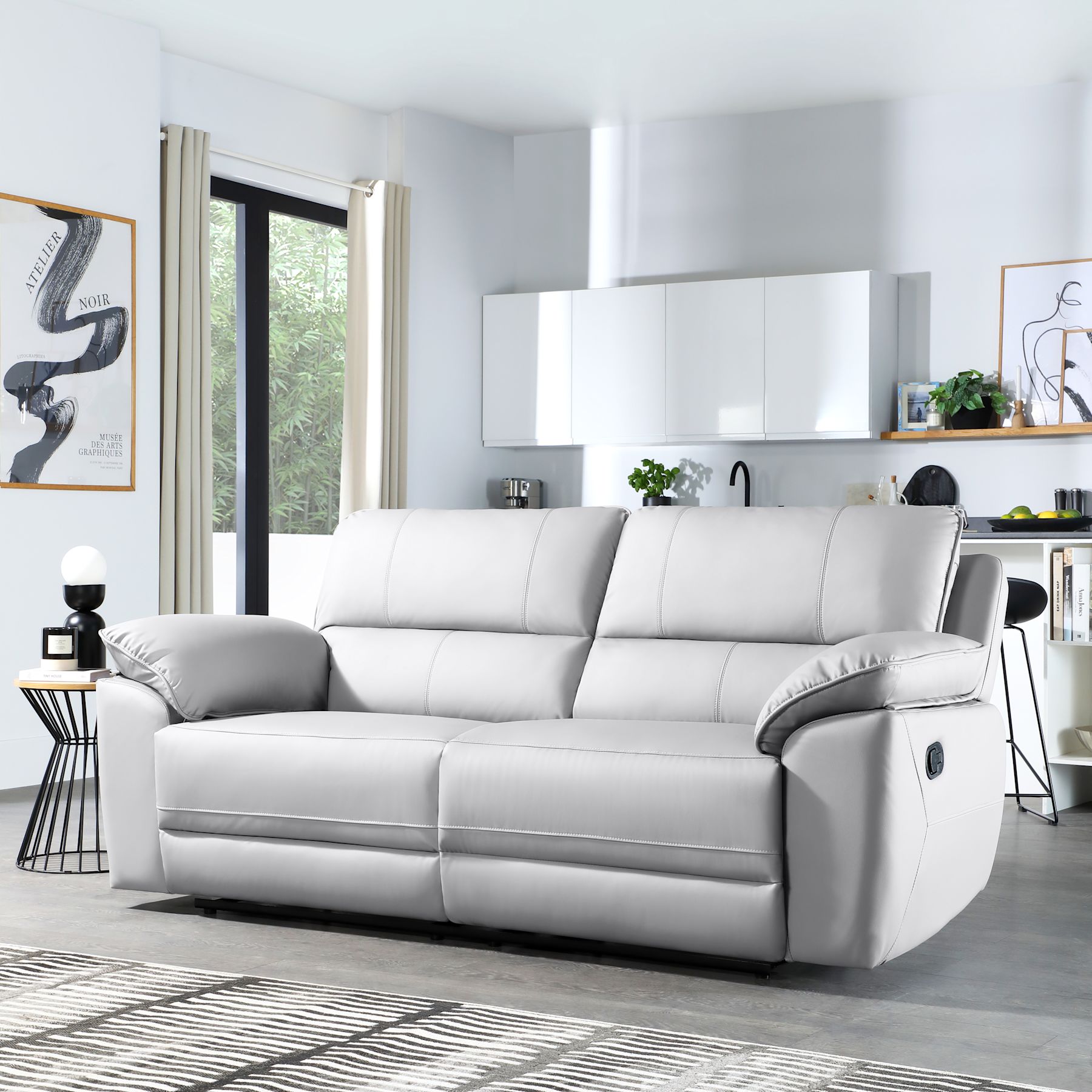 Seville 3+2 Seater Recliner Sofa Set, Light Grey Premium Faux Leather ...