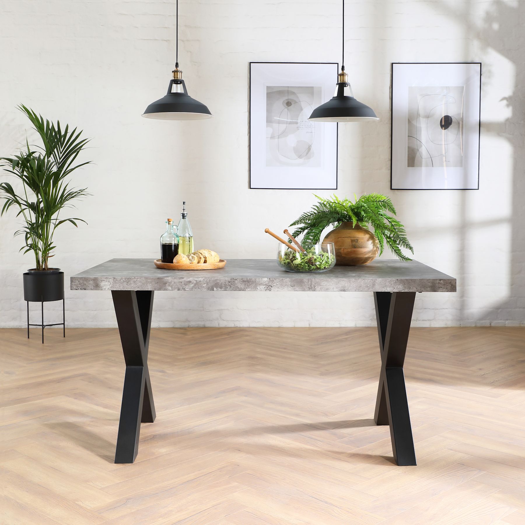 Franklin Industrial Dining Table, 150cm, Grey Concrete Effect & Black ...