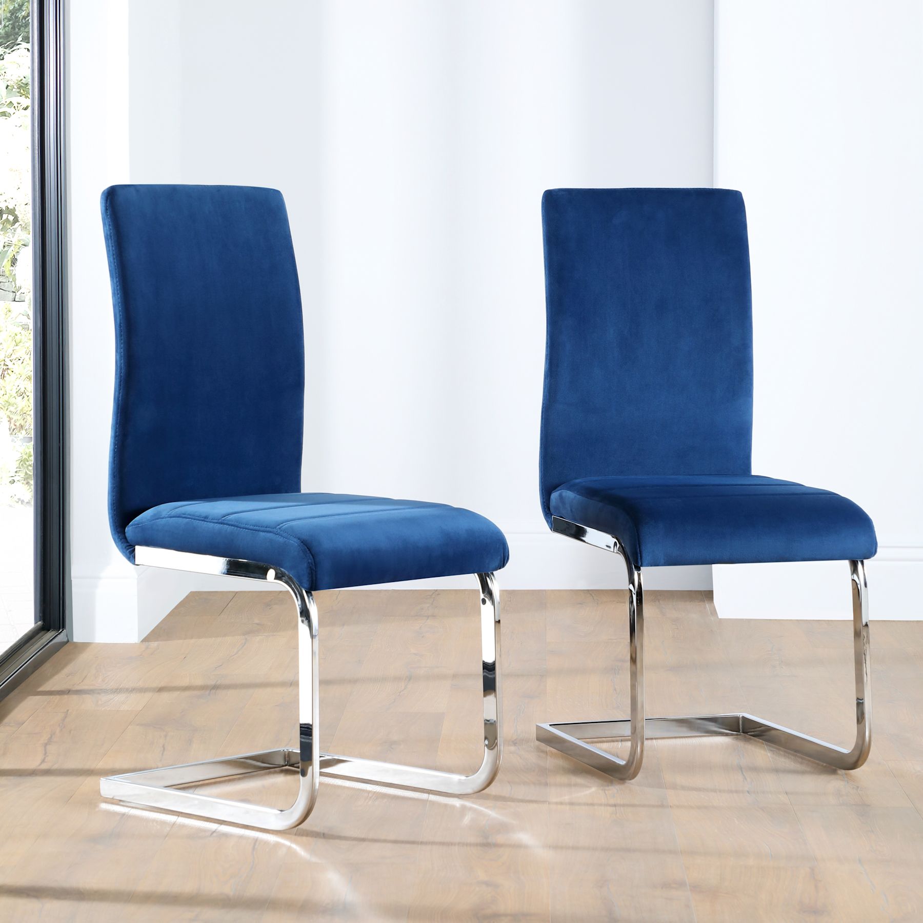 Perth Dining Chair, Blue Classic Velvet & Chrome Only £69.99 ...