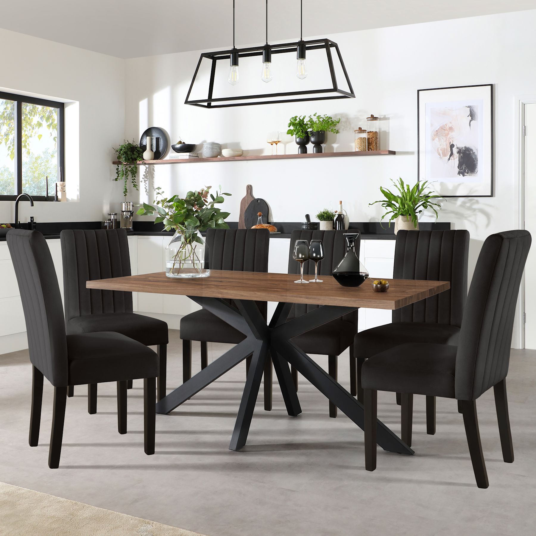 Madison Industrial Dining Table & 4 Salisbury Chairs, Walnut Effect ...