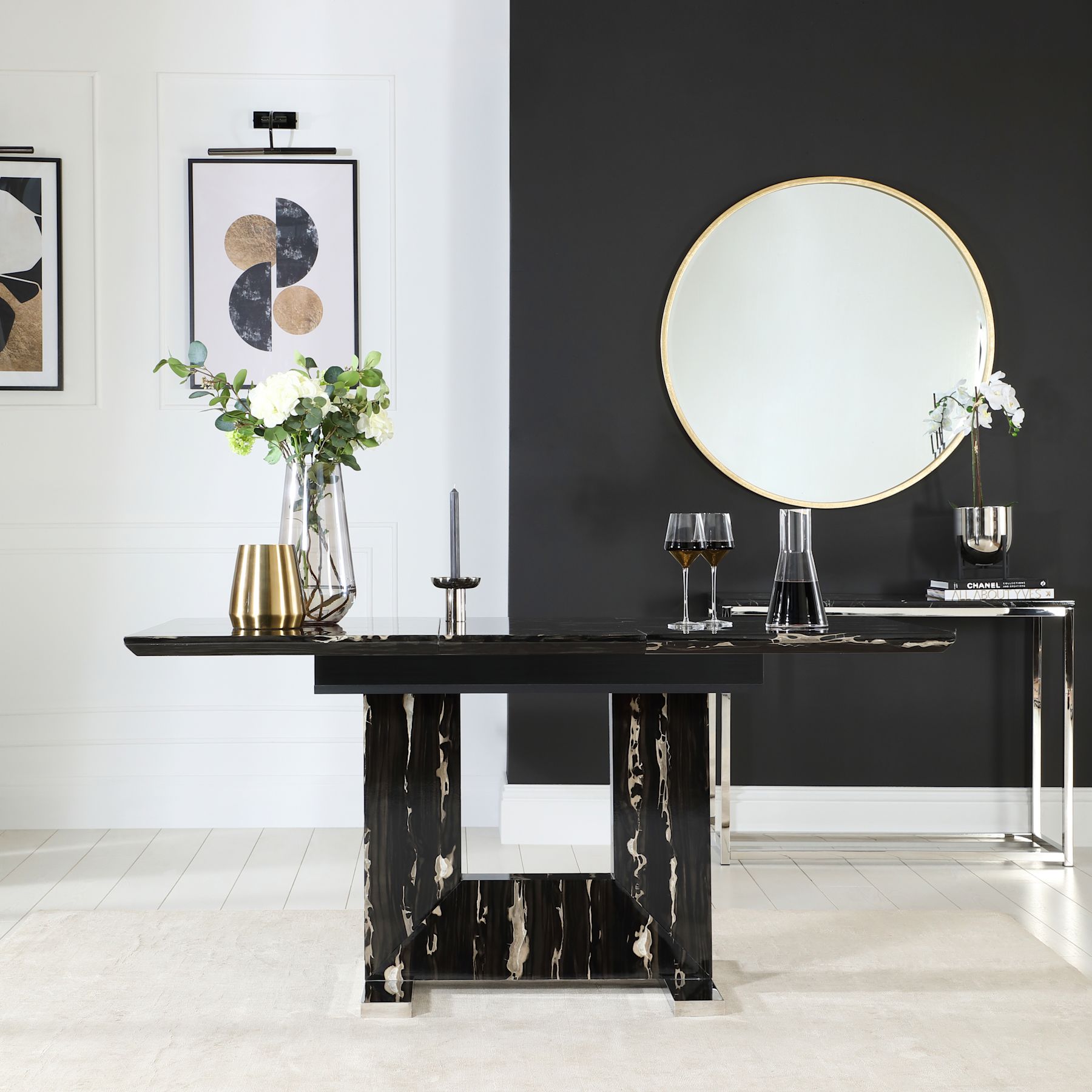 Florence Extending Dining Table, 120-160cm, Black Marble Effect Only £ ...