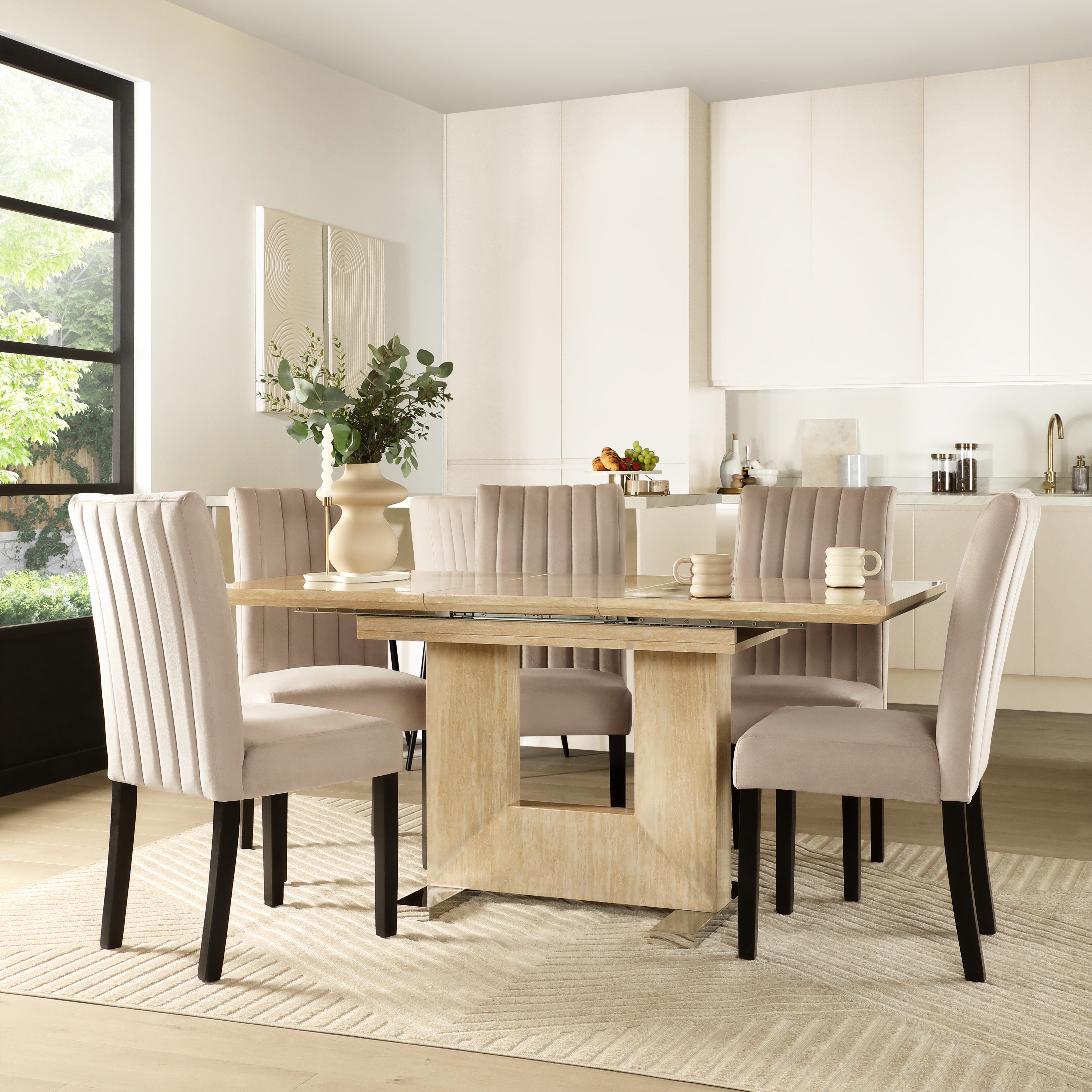 Florence Extending Dining Table & 6 Salisbury Chairs, Travertine Stone ...