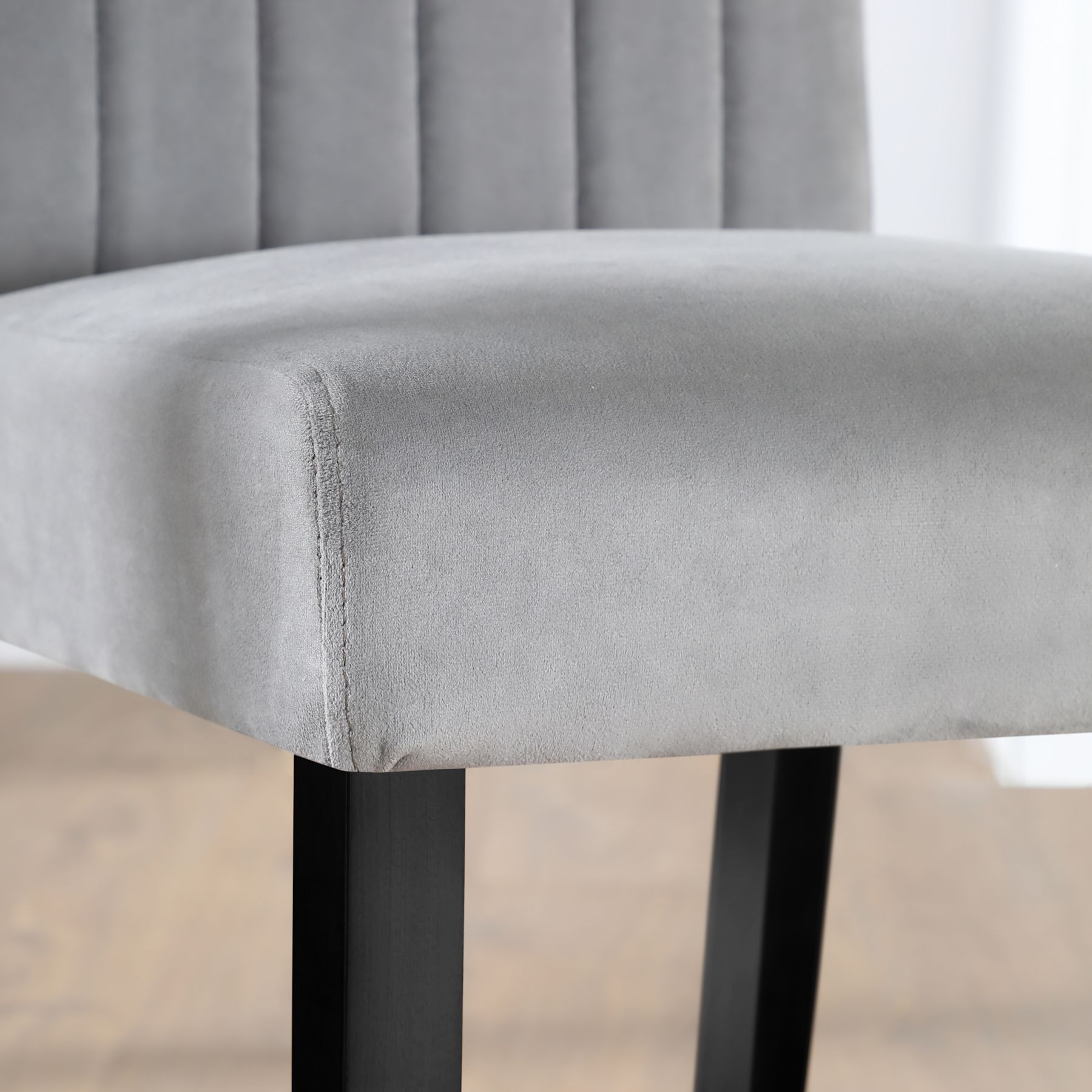 Salisbury Dining Chair, Grey Classic Velvet & Black Solid Hardwood Only ...