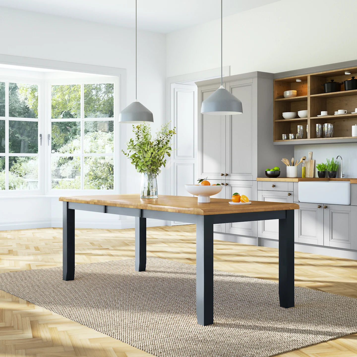 Highbury Extending Dining Table, 150-200cm, Natural Oak Finish & Slate ...