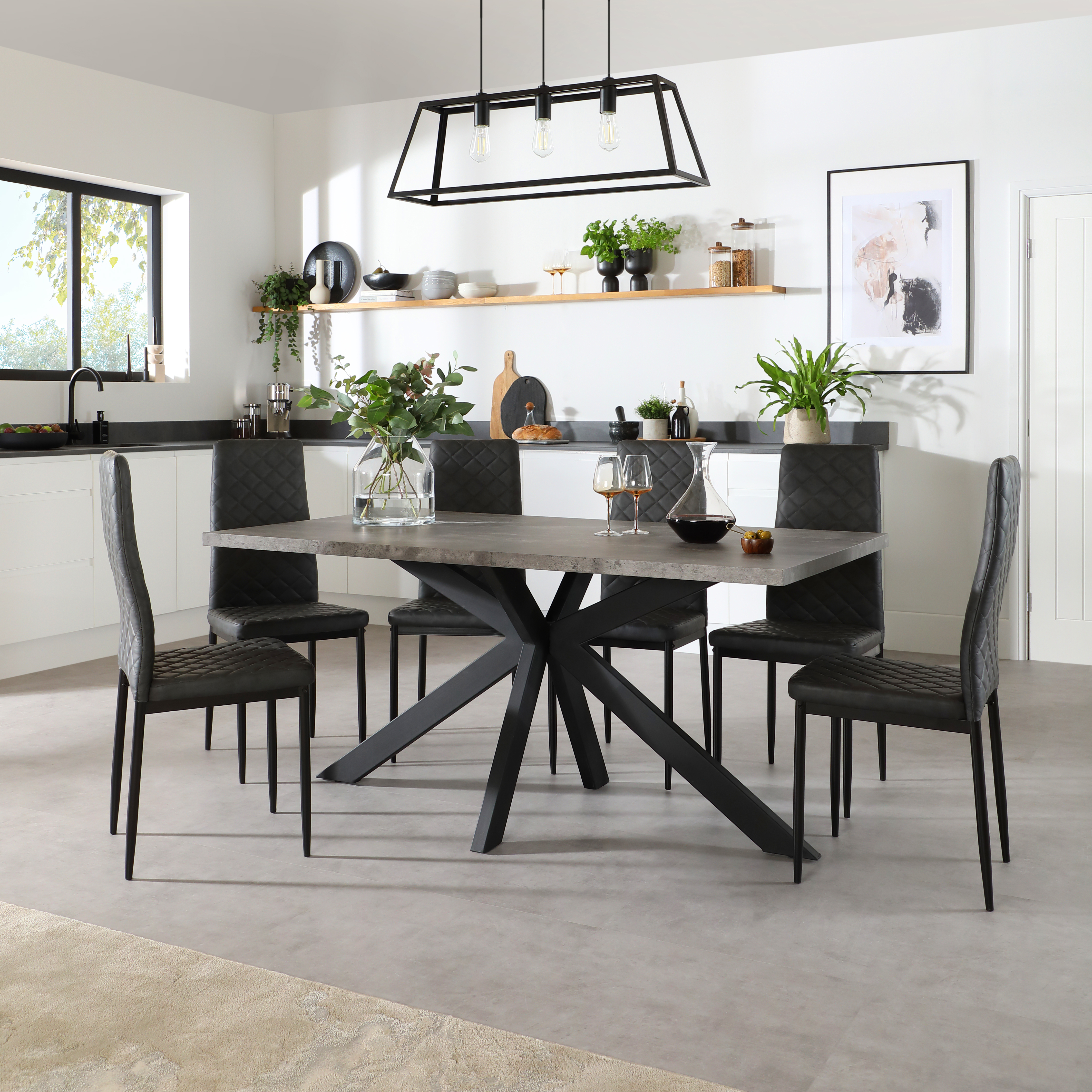 Madison Industrial Dining Table & 4 Renzo Chairs, Grey Concrete Effect ...