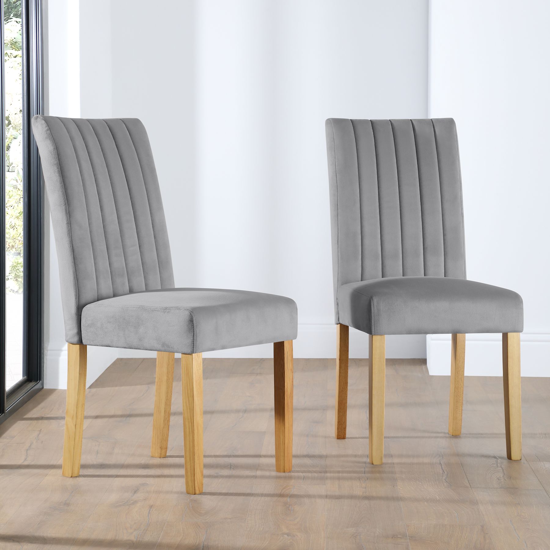 Salisbury Dining Chair, Grey Classic Velvet & Natural Oak Finished ...